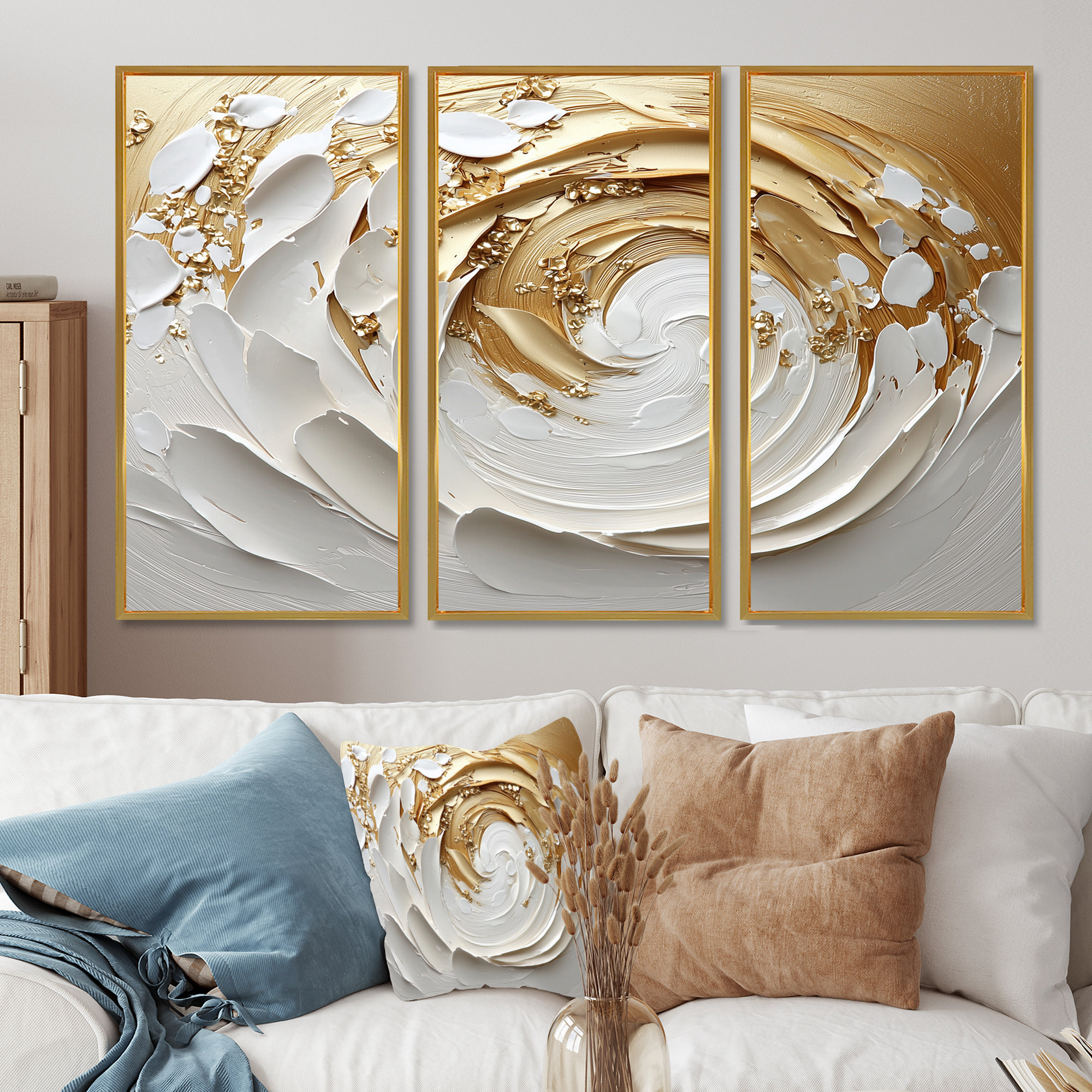 Mercer41 White And Gold Rose In Vortex Love I - Abstract Spirals Wall ...