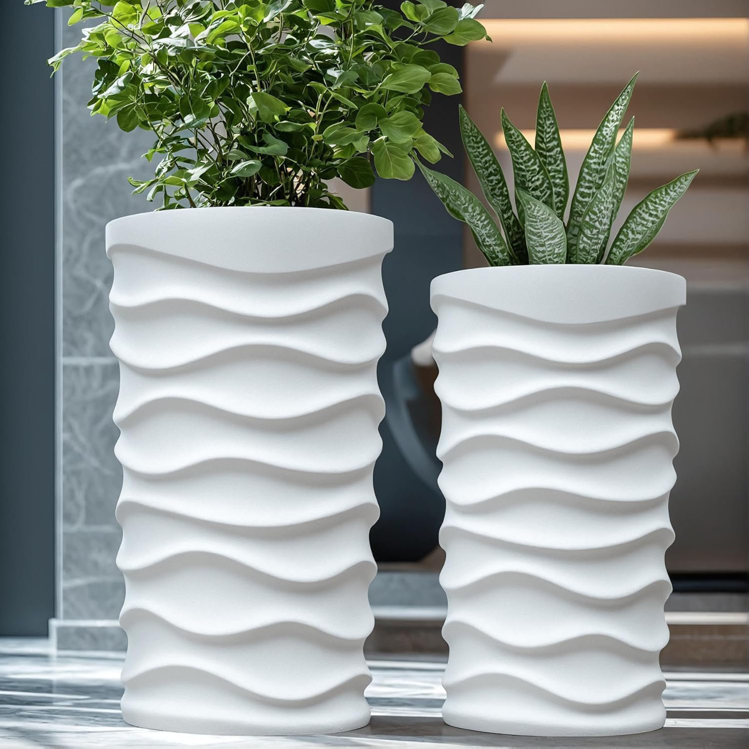 Ivy Bronx Tall Planters Set Of 2, Extra Large Indoor Outdoor Taper ...