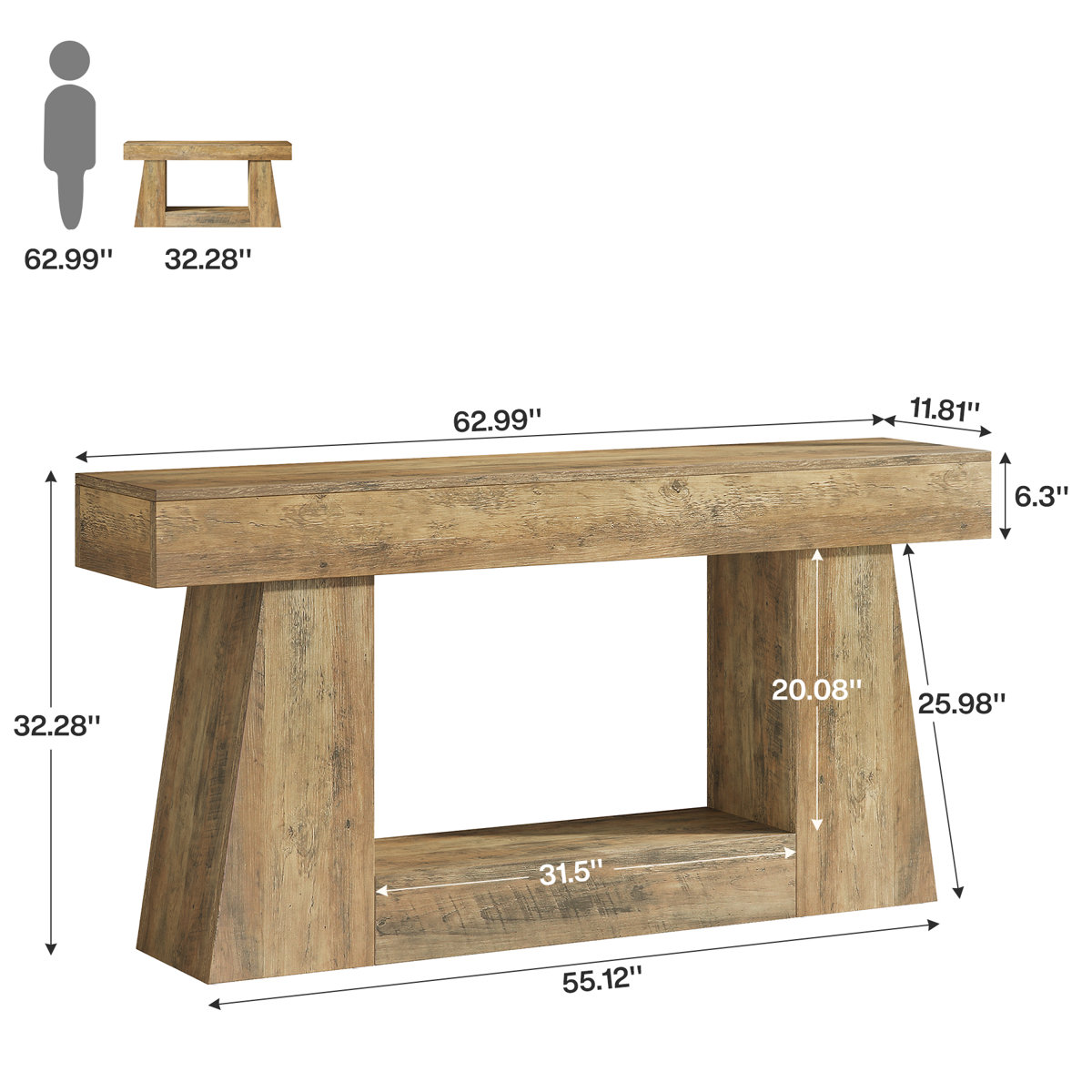 Gracie Oaks 63'' Farmhouse Console Table, Wooden Sofa Table For Living ...