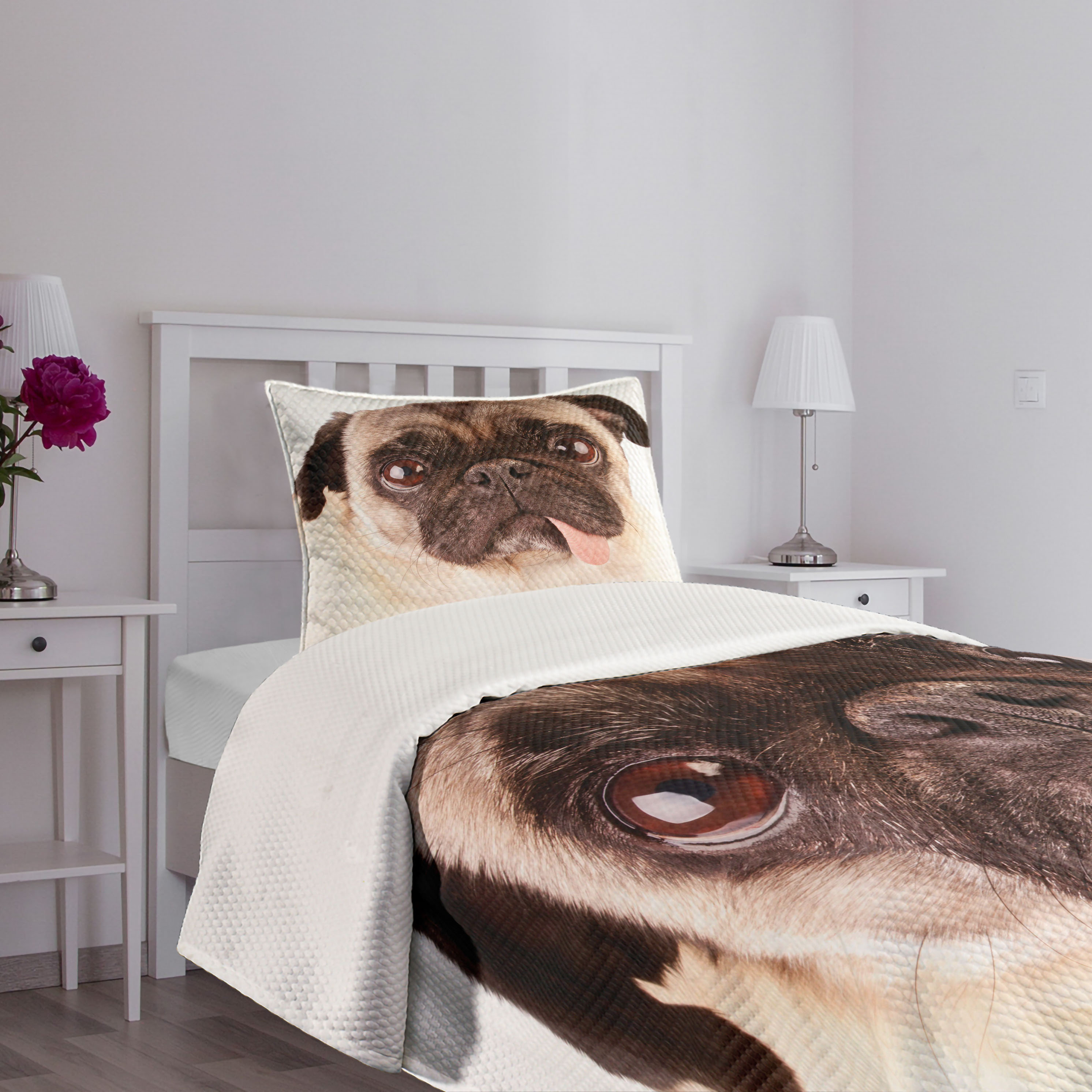 Ambesonne Pug Bedspread Upset Dog Sad Eyed Pet Brown | Wayfair