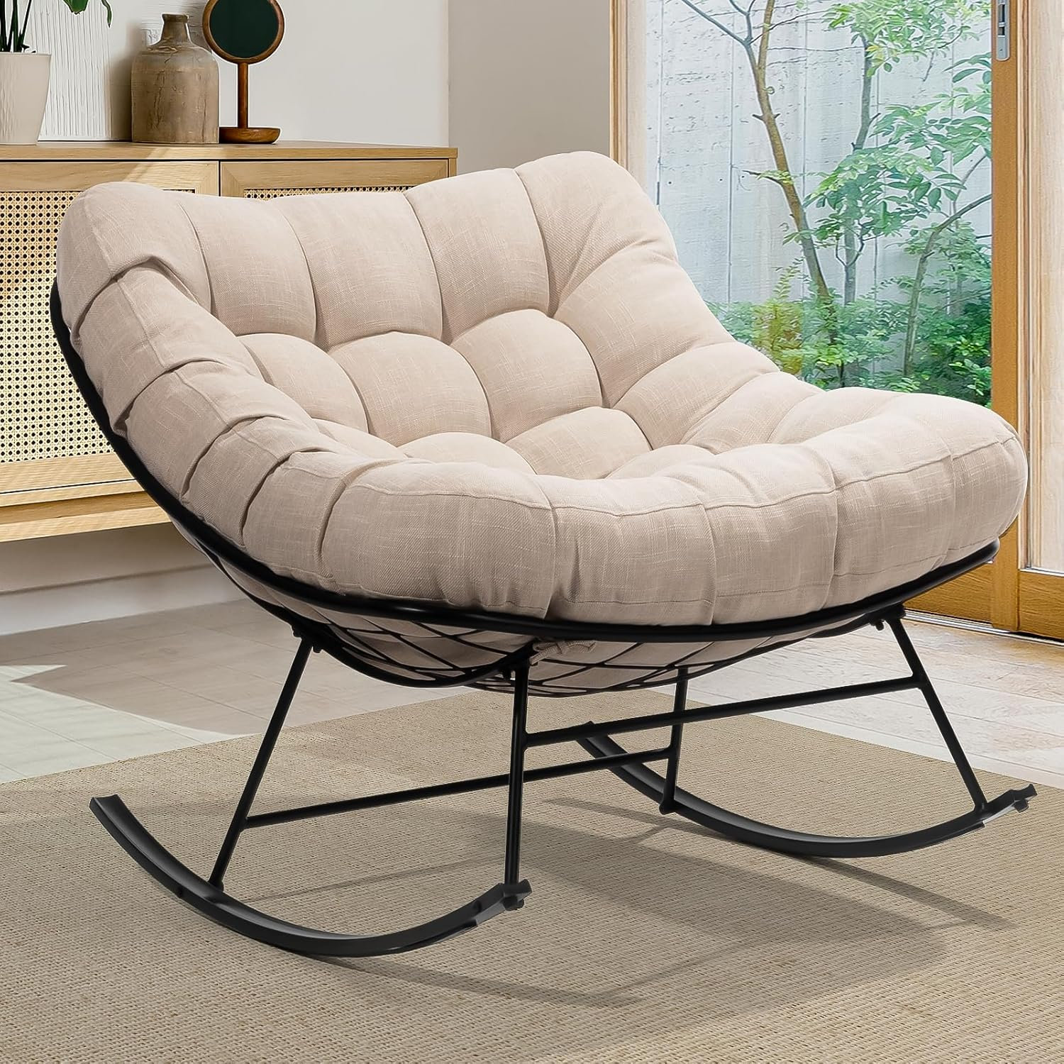 George Oliver Carlynne Moon Rocking Chair (Black Matte) & Reviews | Wayfair