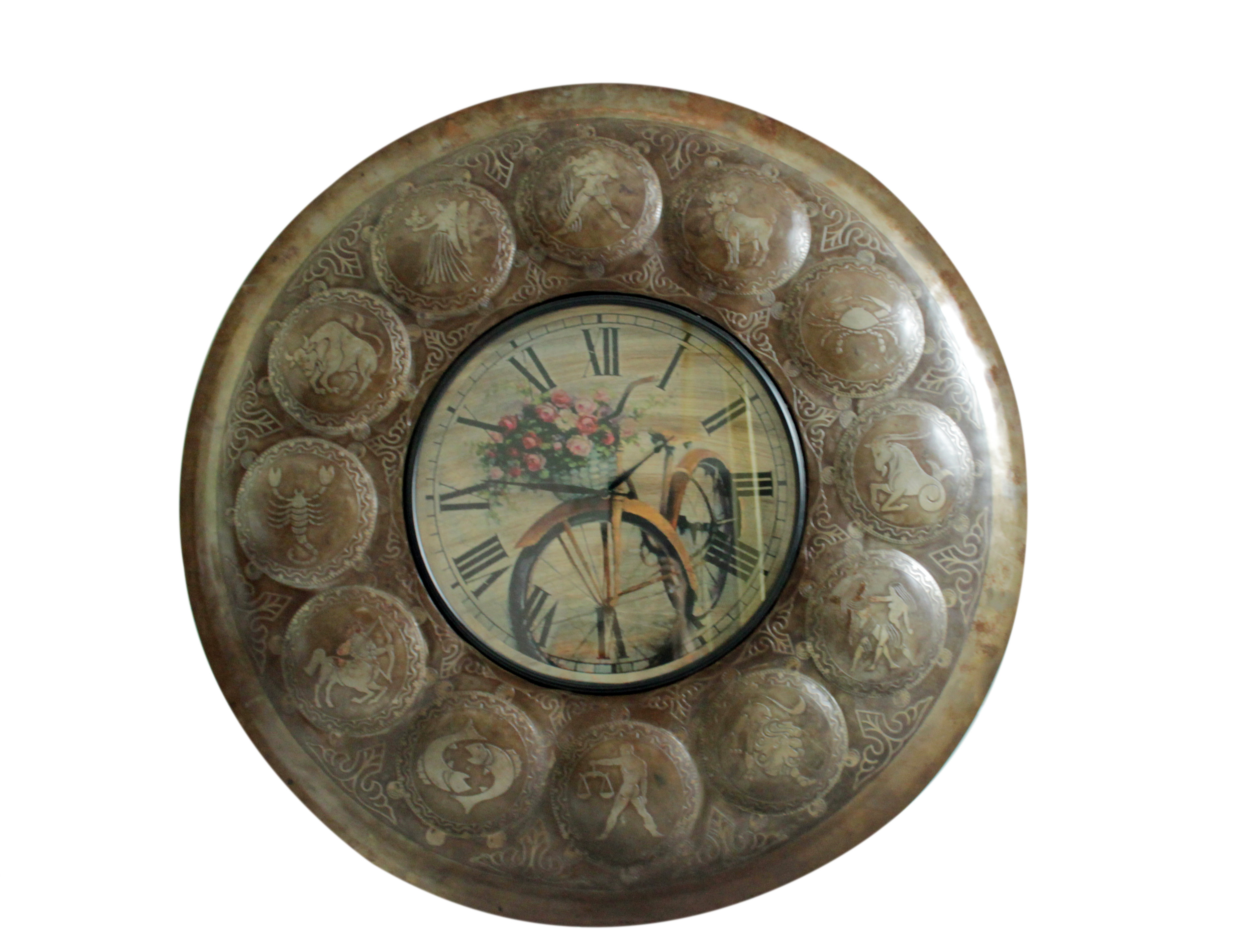 Alma Artte Iron Zodiac Sign Wall Clock With Bike Picture | Wayfair