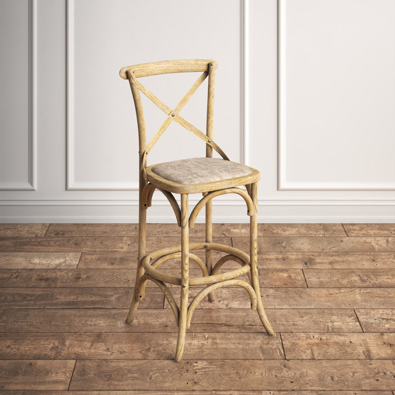 Ophelia & Co. Kelseyville Solid Elm Wood Stool with Rattan Seat ...