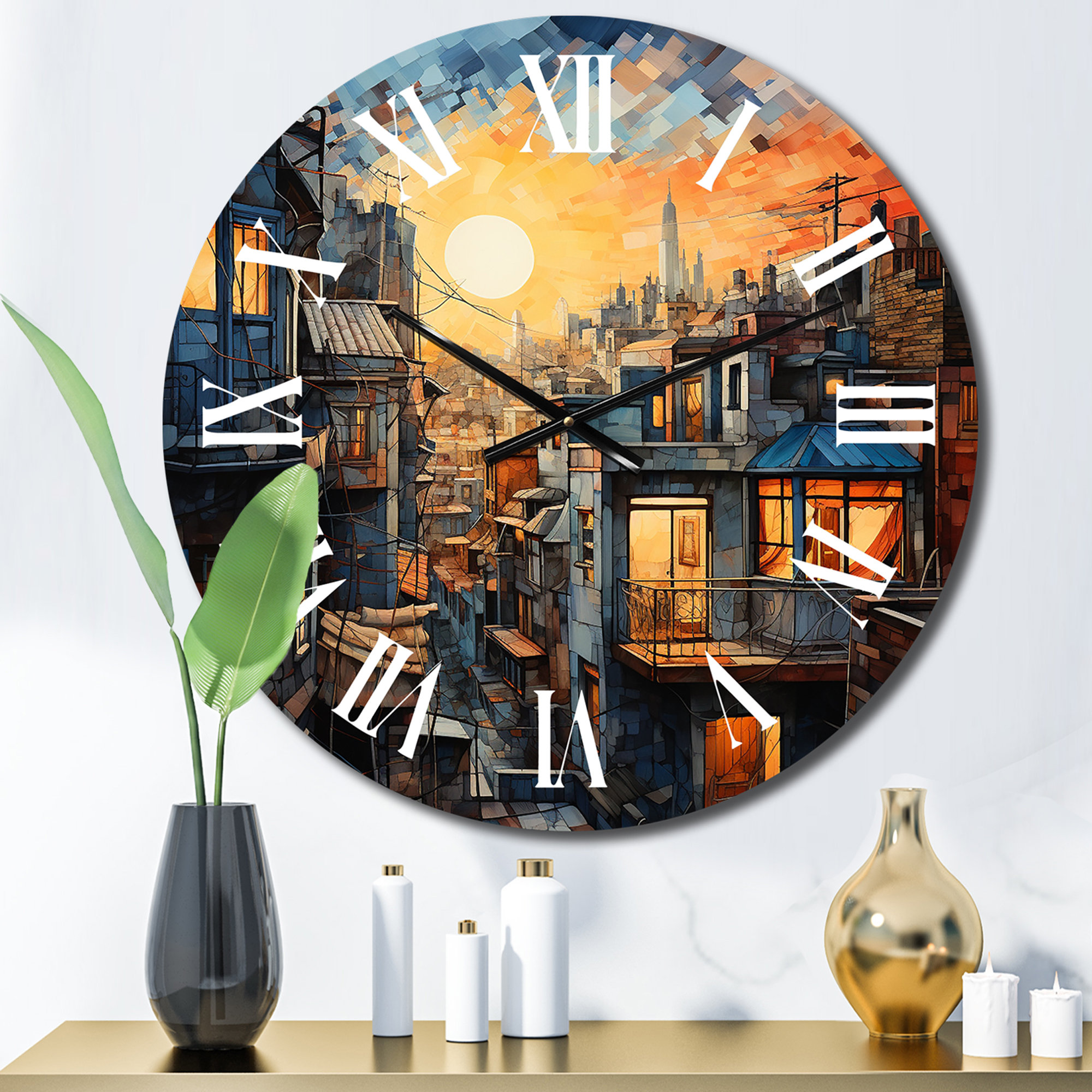 East Urban Home Surrealism City VII - Abstract Realism Wall Clock | Wayfair