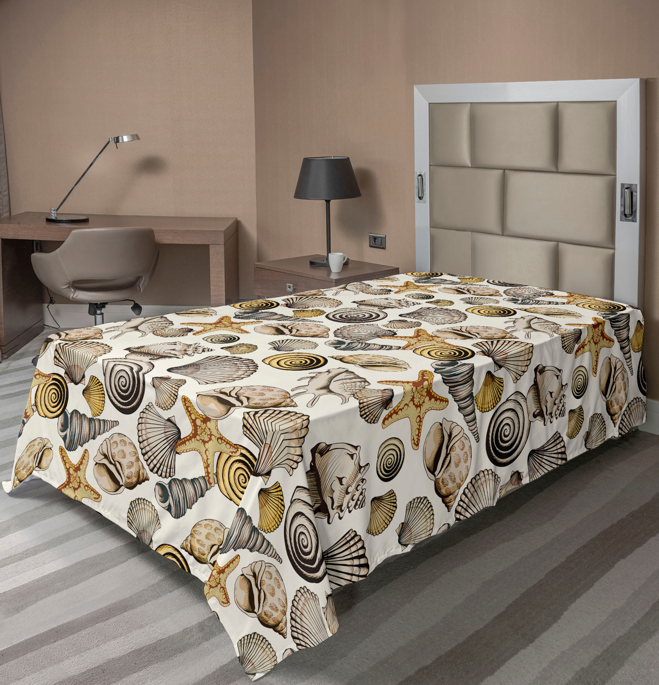 Ambesonne Seashells Flat Sheet Beachy Starfish Aura Art Eggshell Beige ...