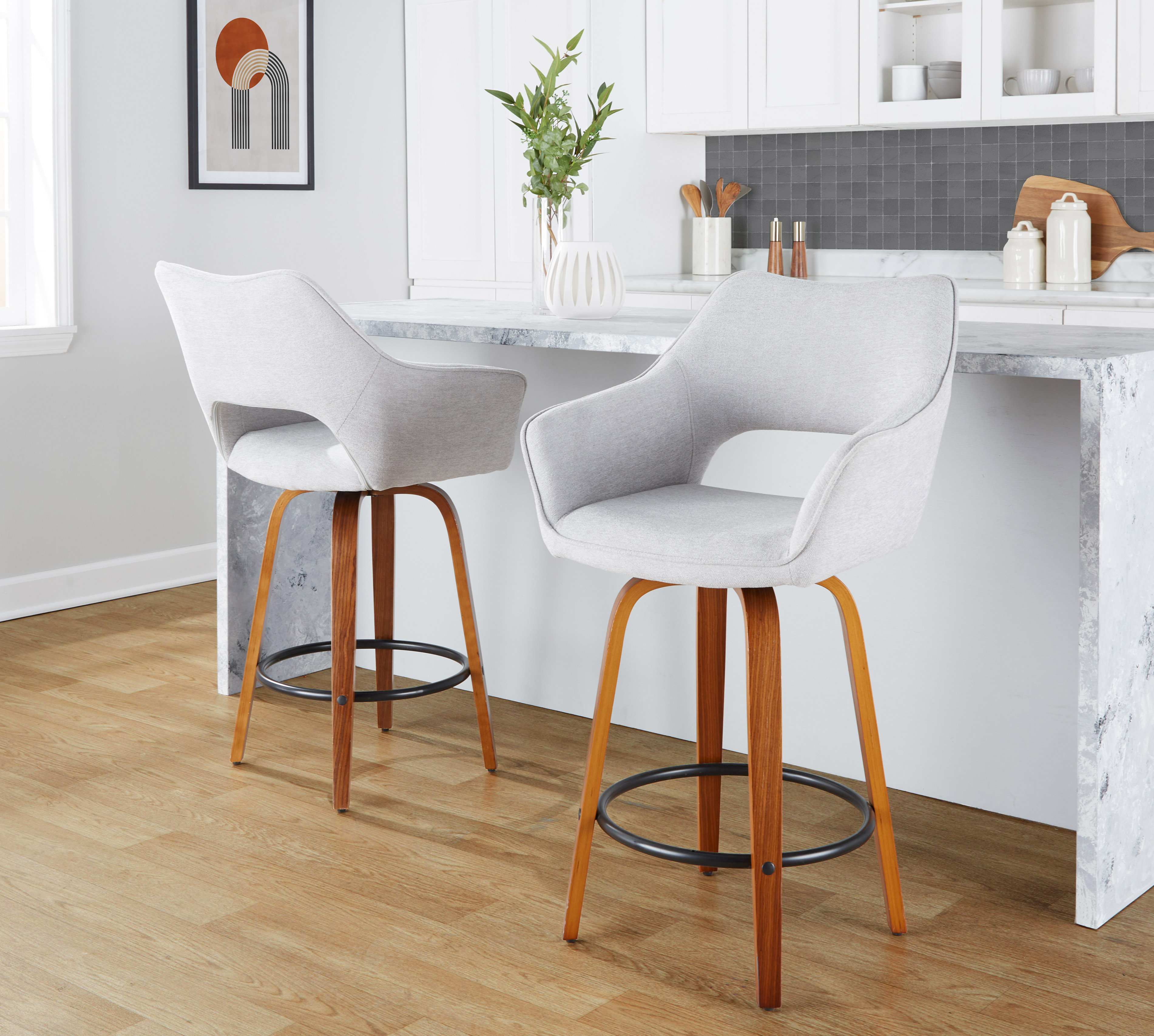 LumiSource Sarah Fixed-Height Polyester Bar & Counter Stool with Bent ...