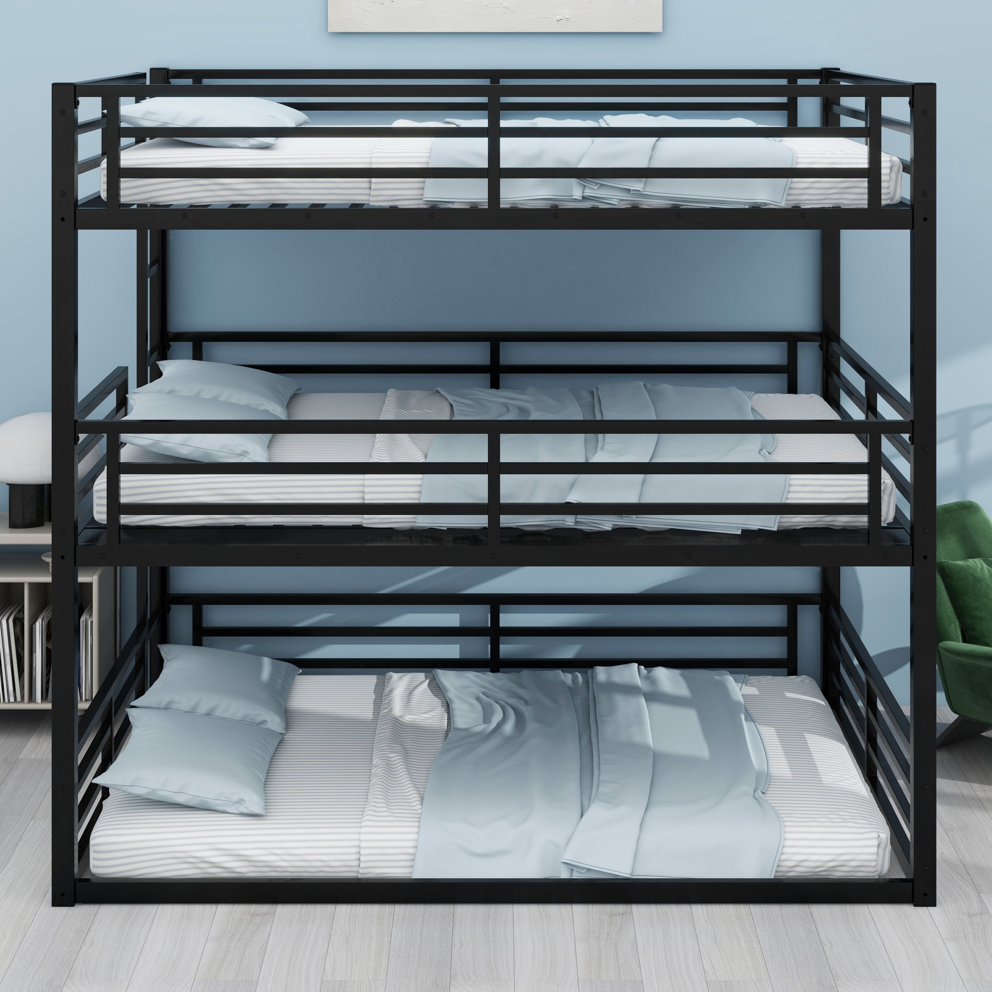 Ivy Bronx Metal Triple Bunk Bed With Safety Guardrails | Wayfair