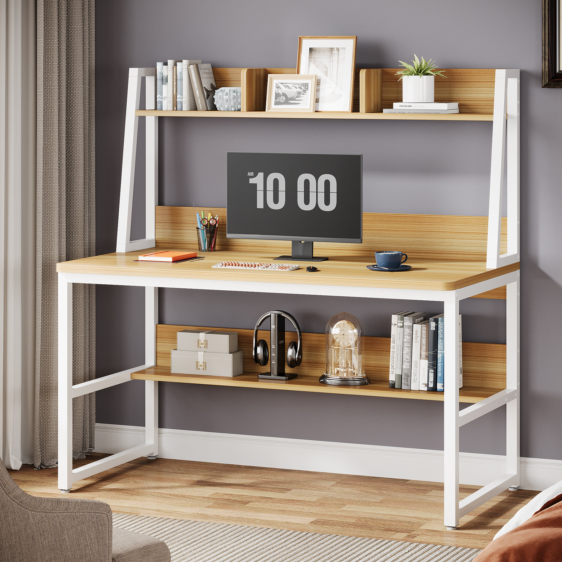 Ebern Designs 47-Inch Computer Desk With Hutch And Storage Shelf ...