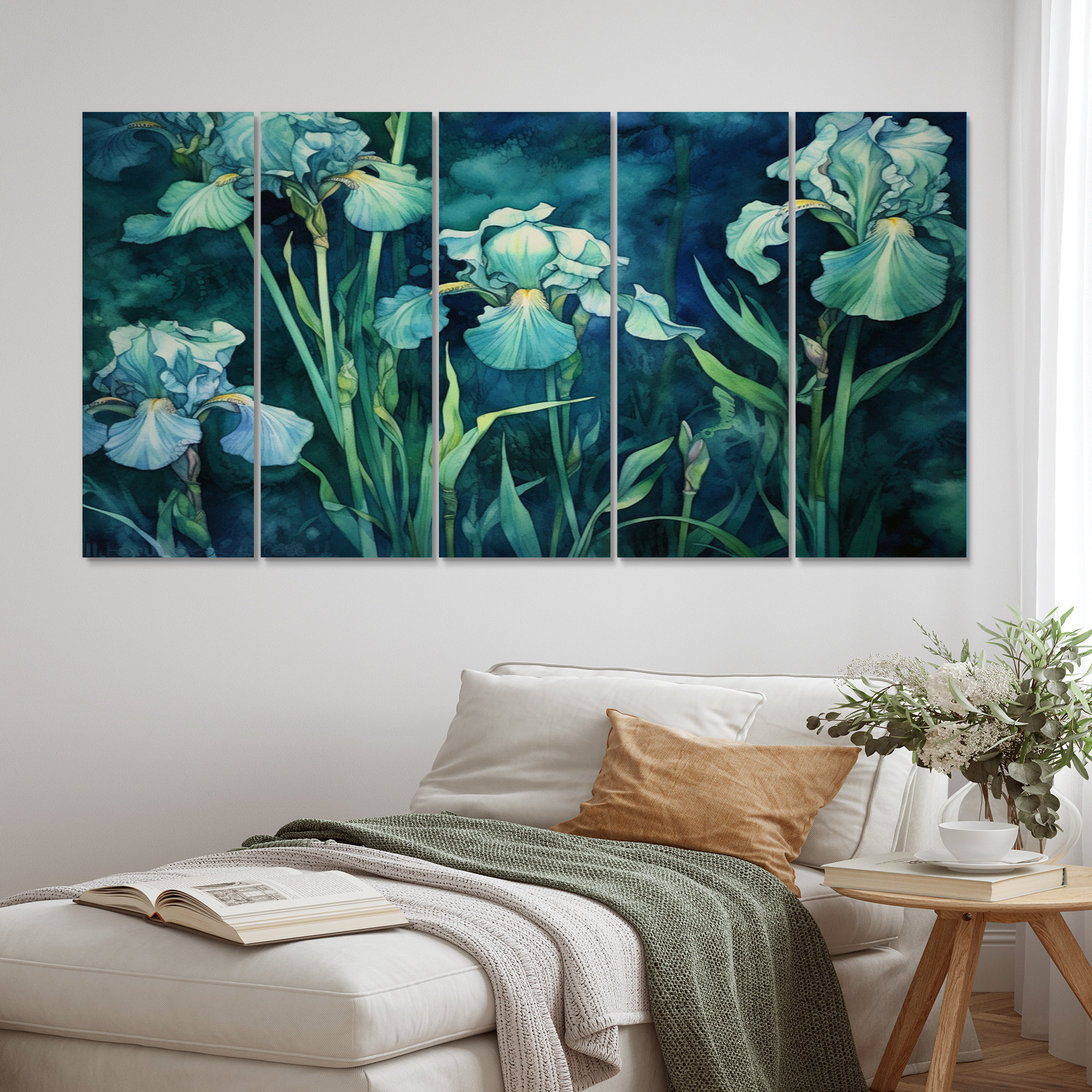 Winston Porter Green Irises Petal I - Floral Wall Decor - 5 Equal ...