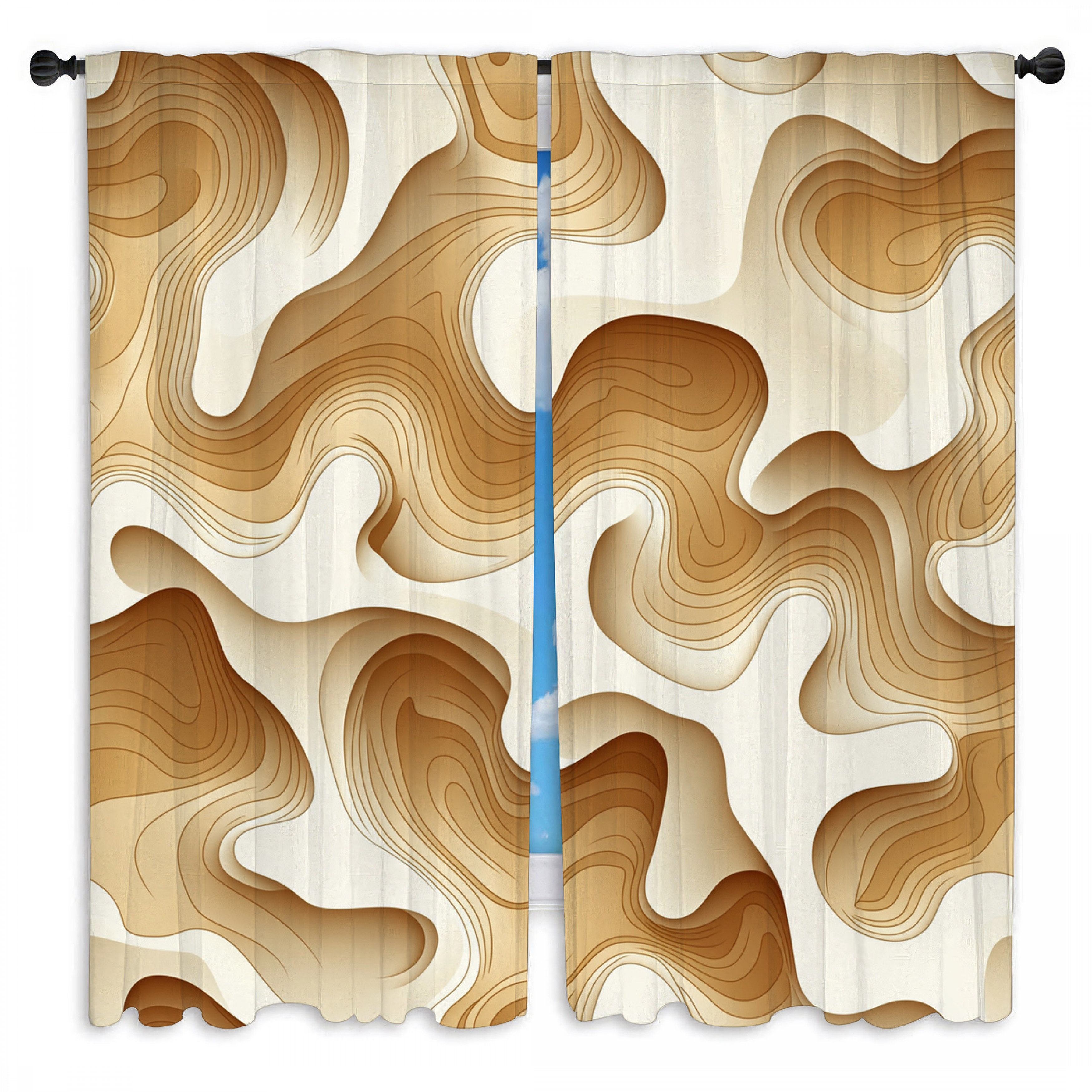 Corrigan Studio® Topography Window Curtains Abstract Japandi Drapes - 2 ...