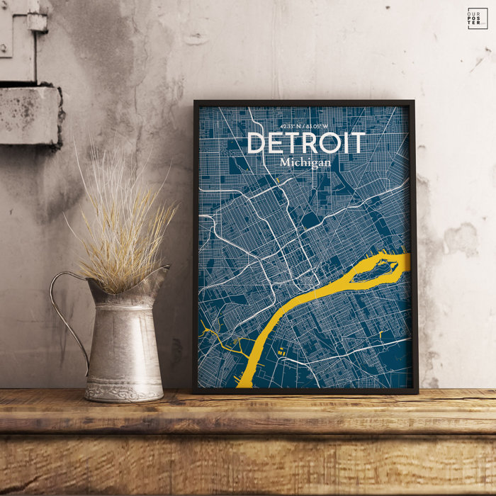 OurPoster.com " Detroit City Map " on Paper | Wayfair