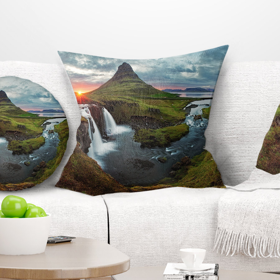 Design Art Iceland Landscape Spring - Landscape Printed Pillow | Wayfair