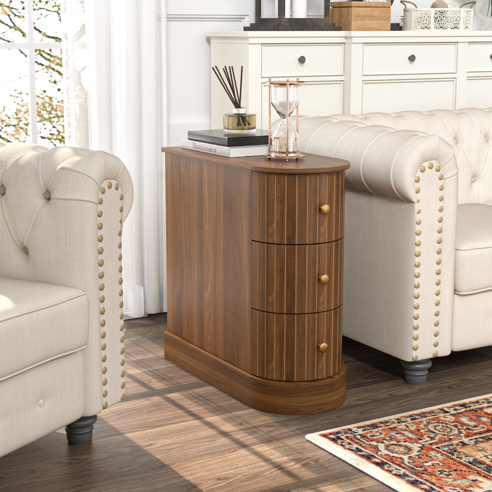 Latitude Run® Fluted Side Table with 3 Drawers , Curved Sofa End Tables ...