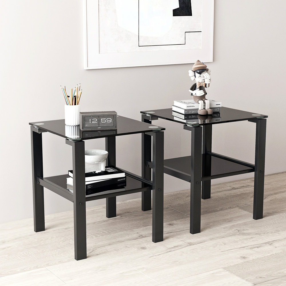 Ebern Designs Set Of 2, Glass Two Layer Tea Table, Small Round Table ...