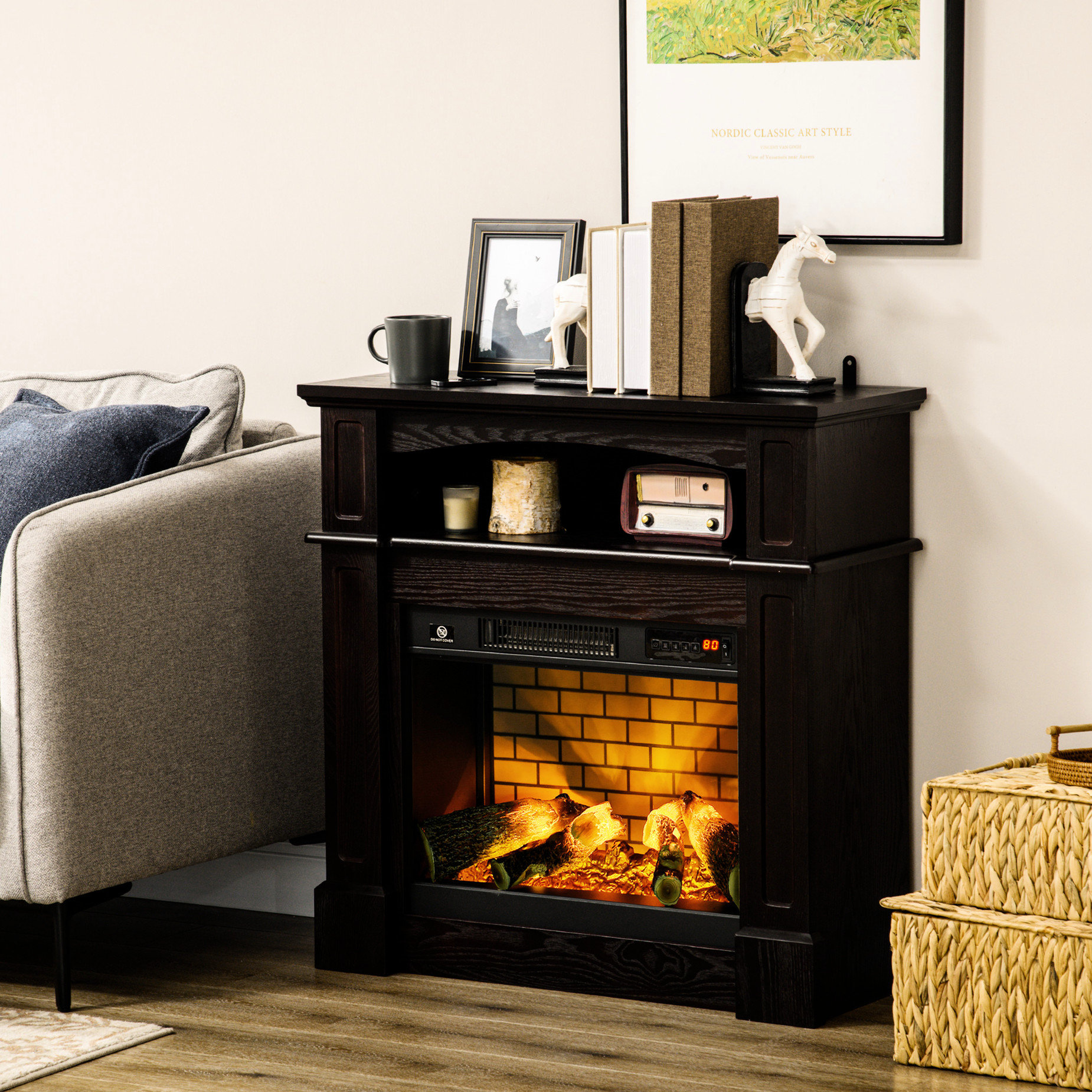 17 Stories 32" Electric Fireplace, 700W/1400W, Brown - Shelf Union, Led ...