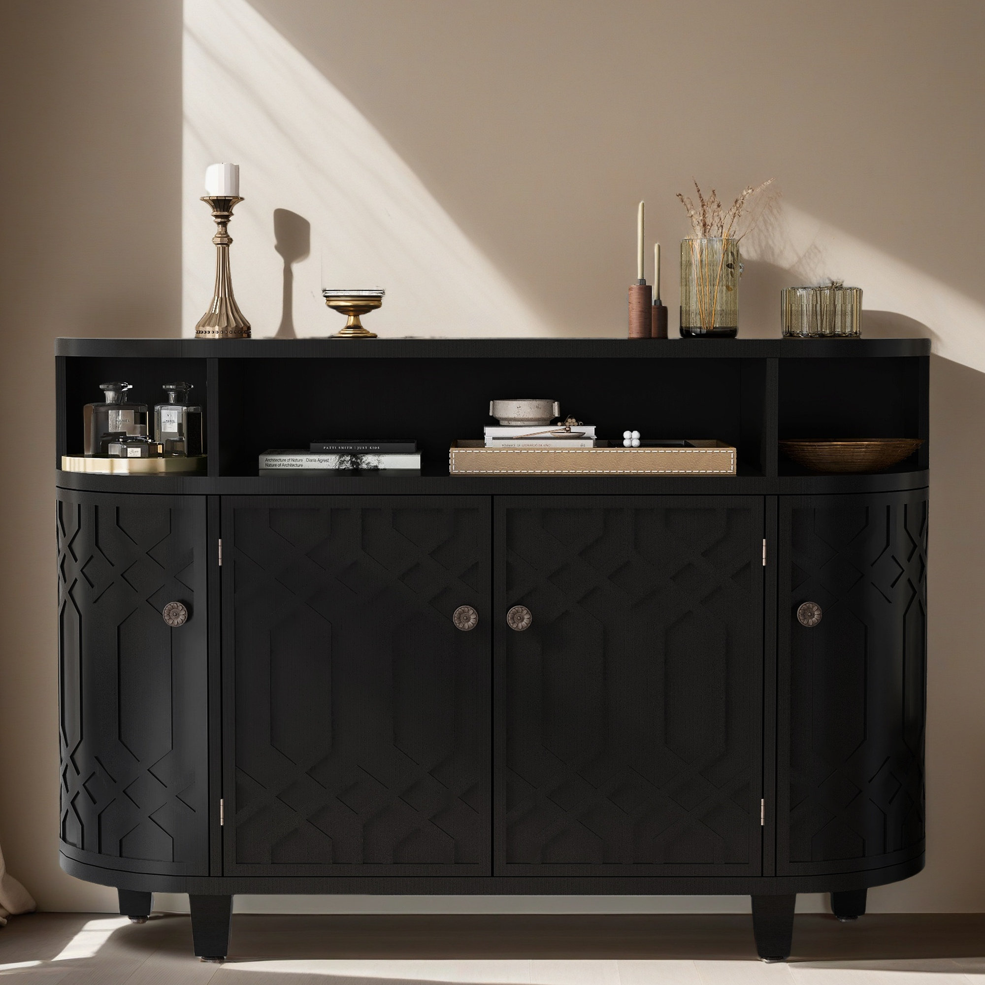 Winston Porter Curved Design Storage Cabinet Made Of Fraxinus ...