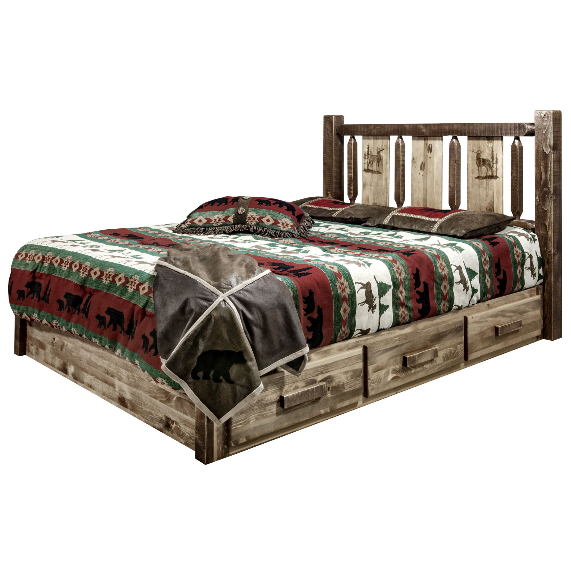Loon Peak® Homestead Collection Lodge Pole Pine Platform Storage Bed ...