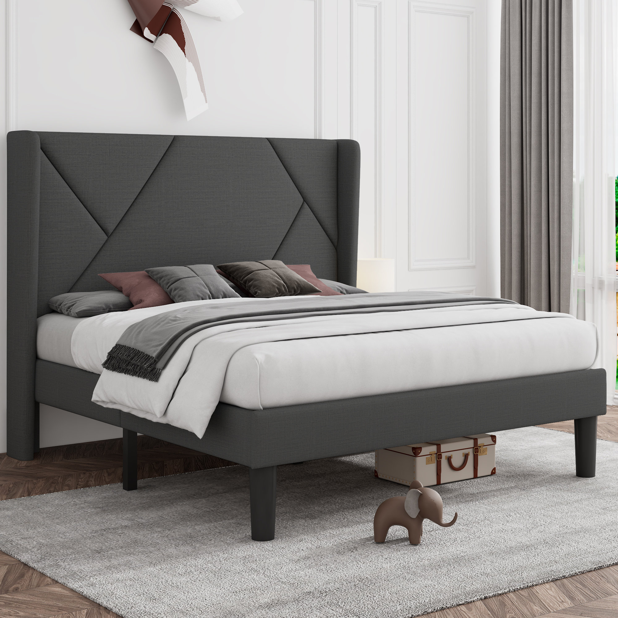 Ebern Designs Grande tête de lit tapissier à panneau profilé Jaheam ...