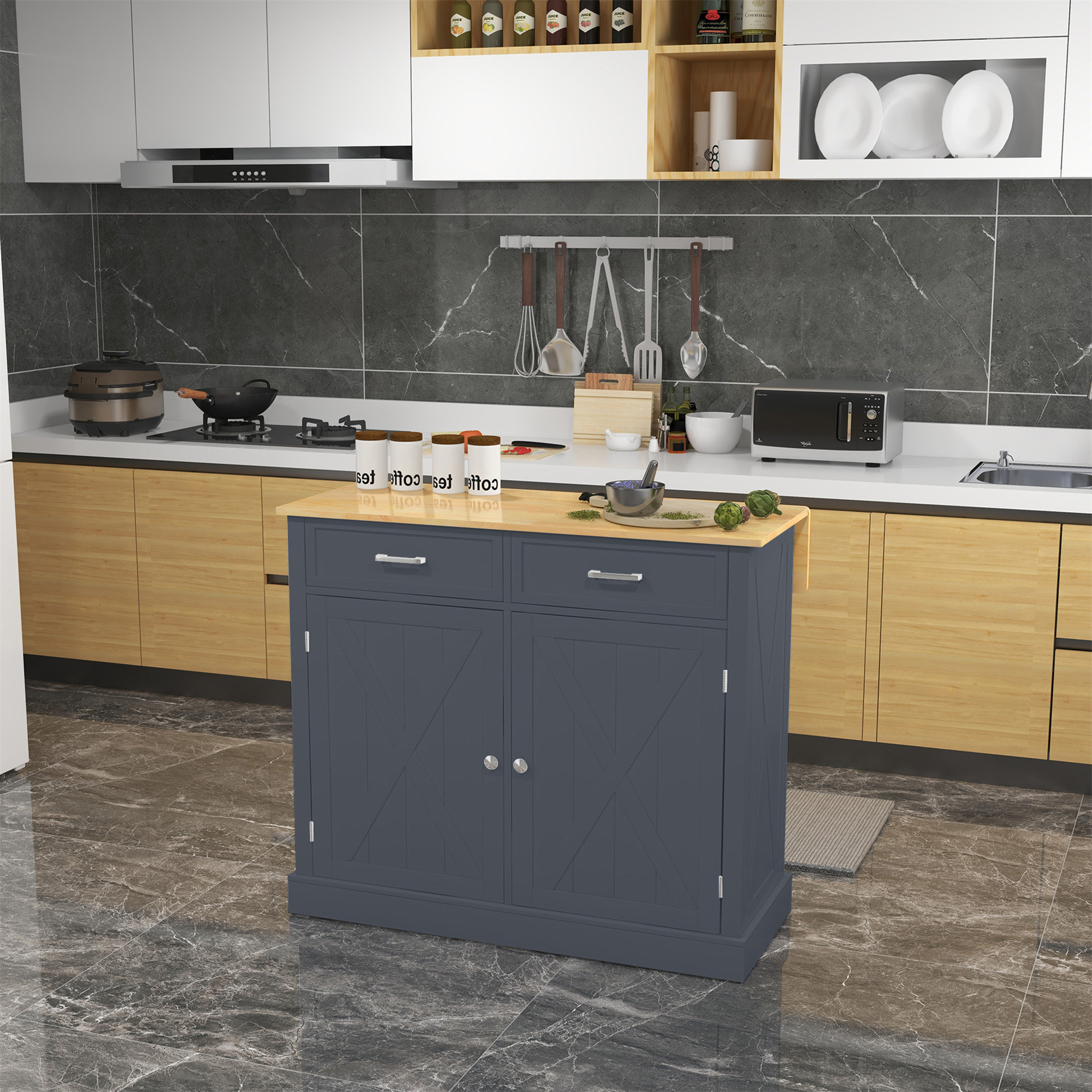 Breakwater Bay Kitchen Island With Drop Leaf Wood Breakfast Bar ...