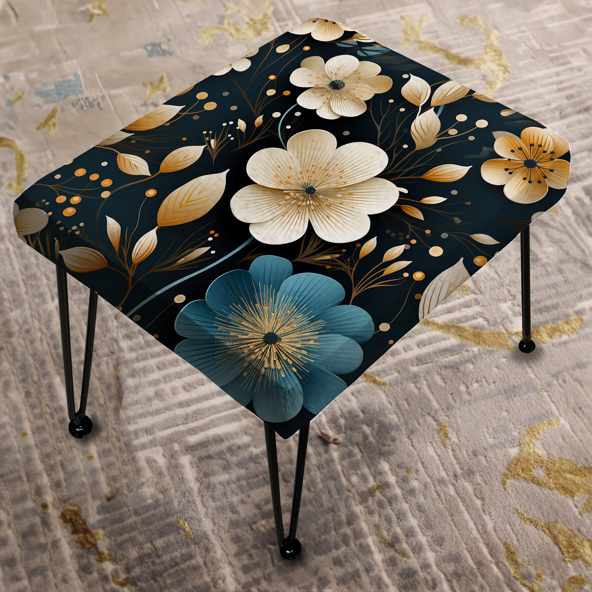 Design Art Beige Coastal Elegance Floral Pattern - Floral Rectangle ...