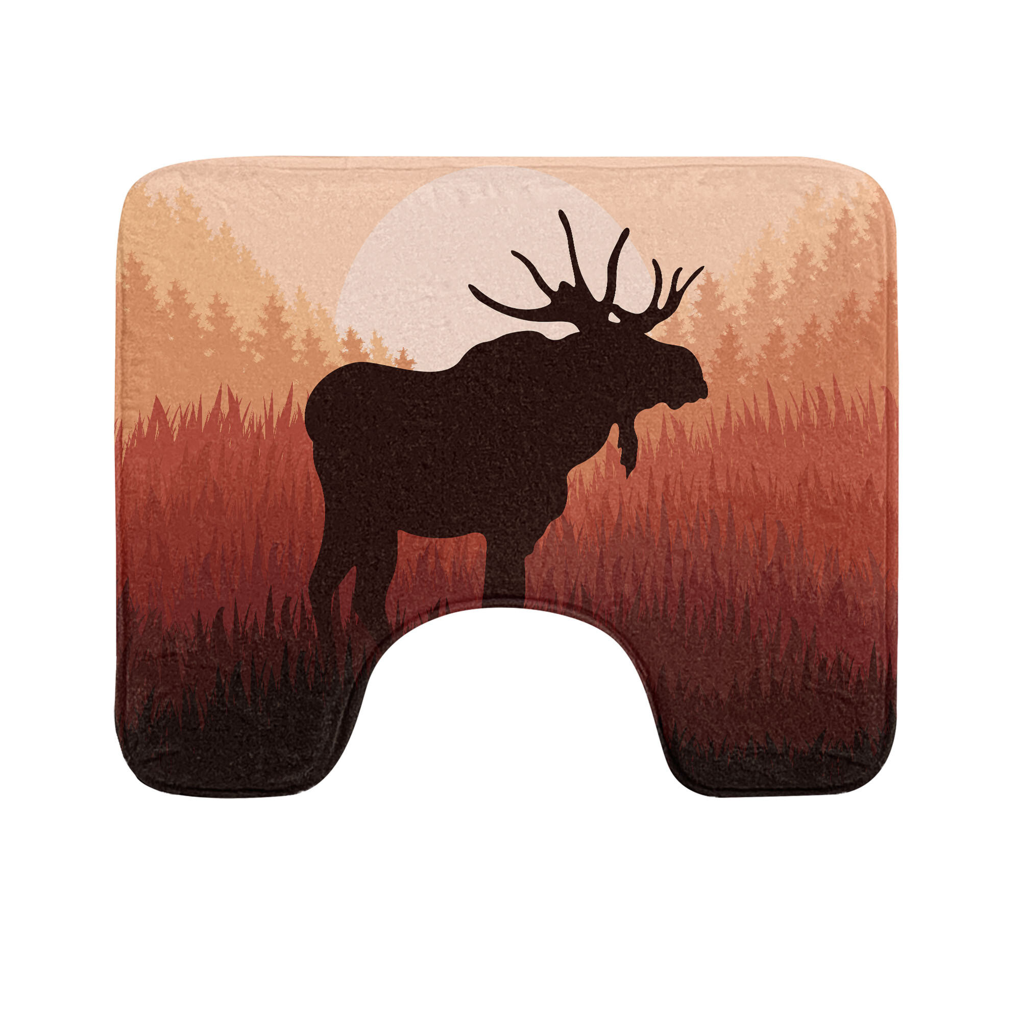 Union Rustic Moose Toilet Mat U-Shape Bathroom Rug 20" Peach and Brown ...