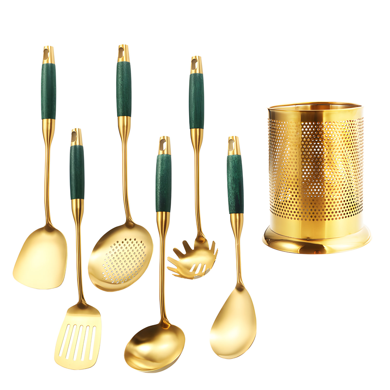 Xiangong Stainless Steel Kitchen Utensil Set With Wooden Handles, 6-Piece Essential Cooking ...