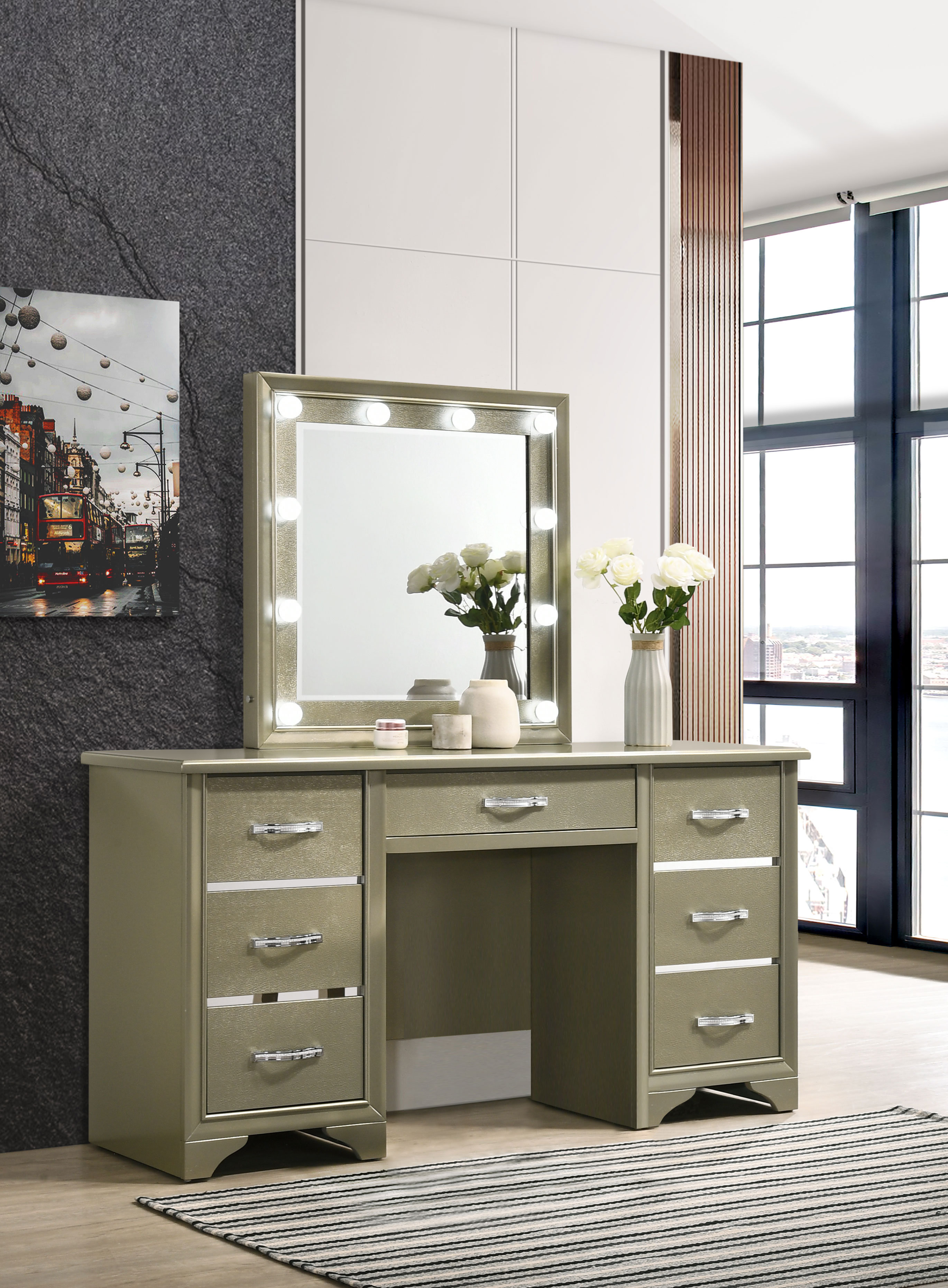 Rosdorf Park Modern Appeal - Manerva 7-Drawer Vanity Set With Lighting ...