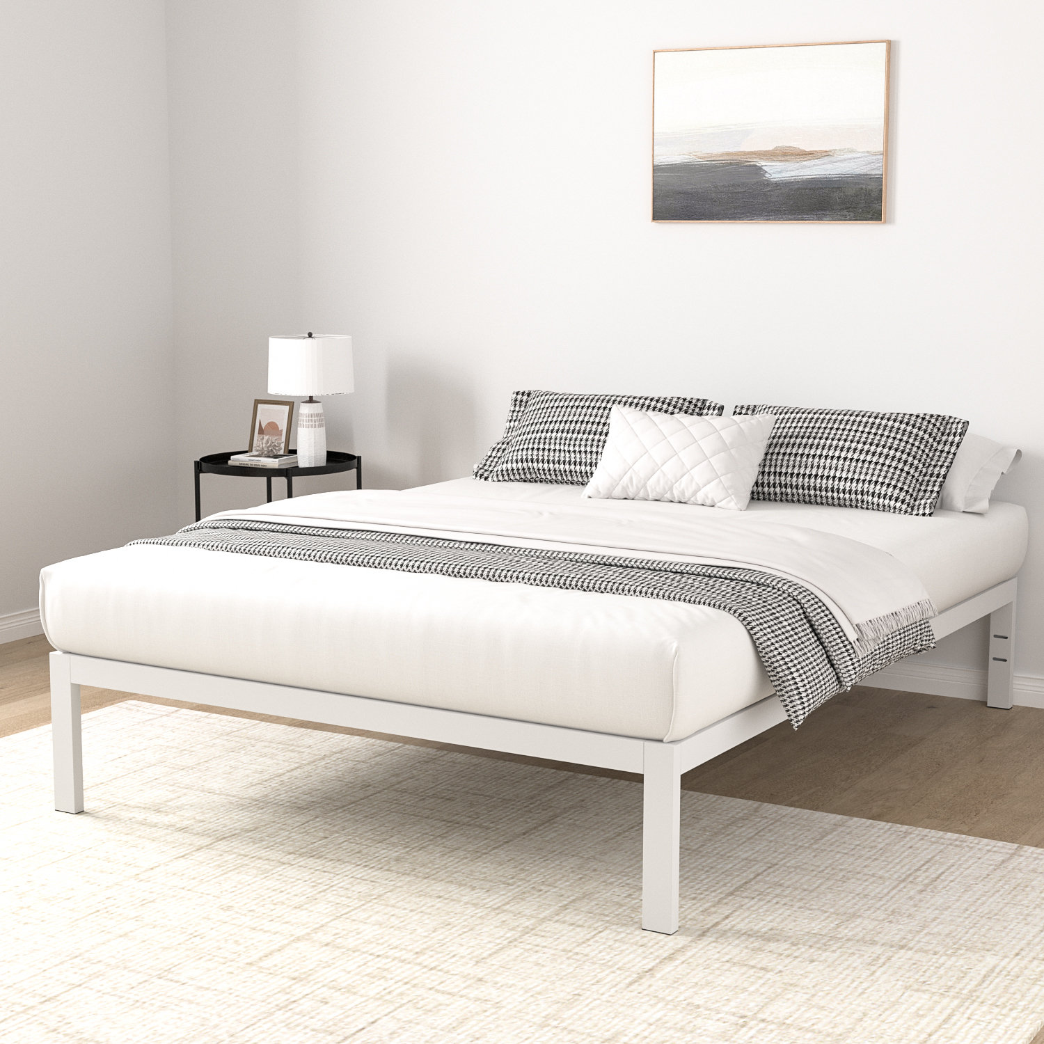 Ebern Designs 14" White Sturdy Heavy Duty Bedframe Wide Metal Slat ...