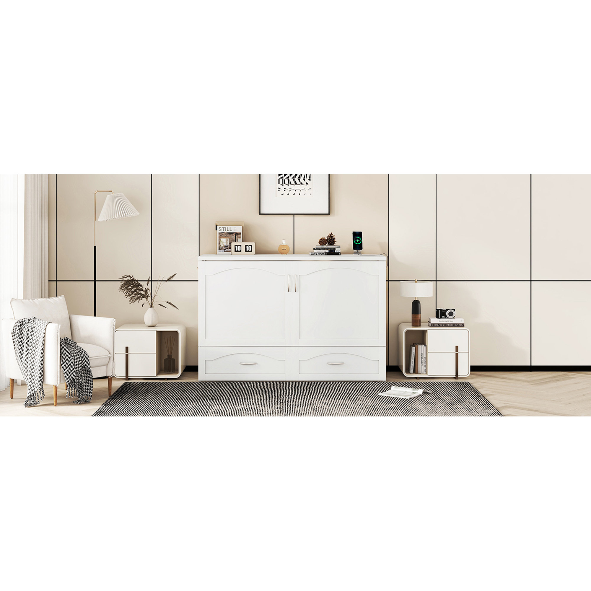 Red Barrel Studio® Queen Size Murphy Bed Wall Bed With Drawer And A Set ...