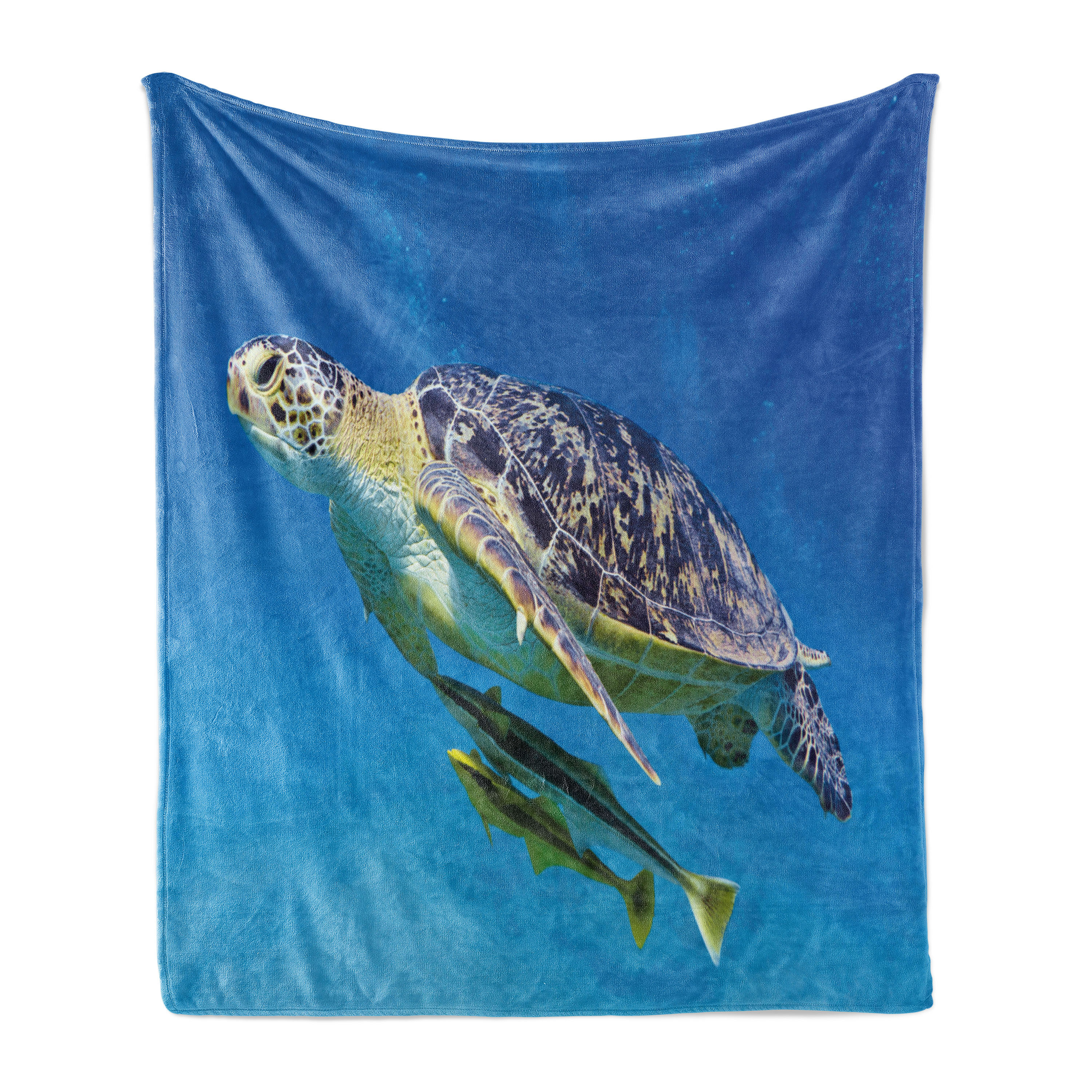 Ambesonne Turtle Fleece Throw Blanket Fishes Swimming Ocean Blue Yellow ...