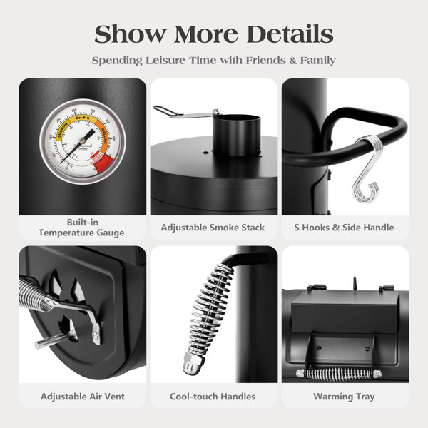 Alphamarts Professional Vertical Smoker Grill - 5 Racks, Side Chamber ...