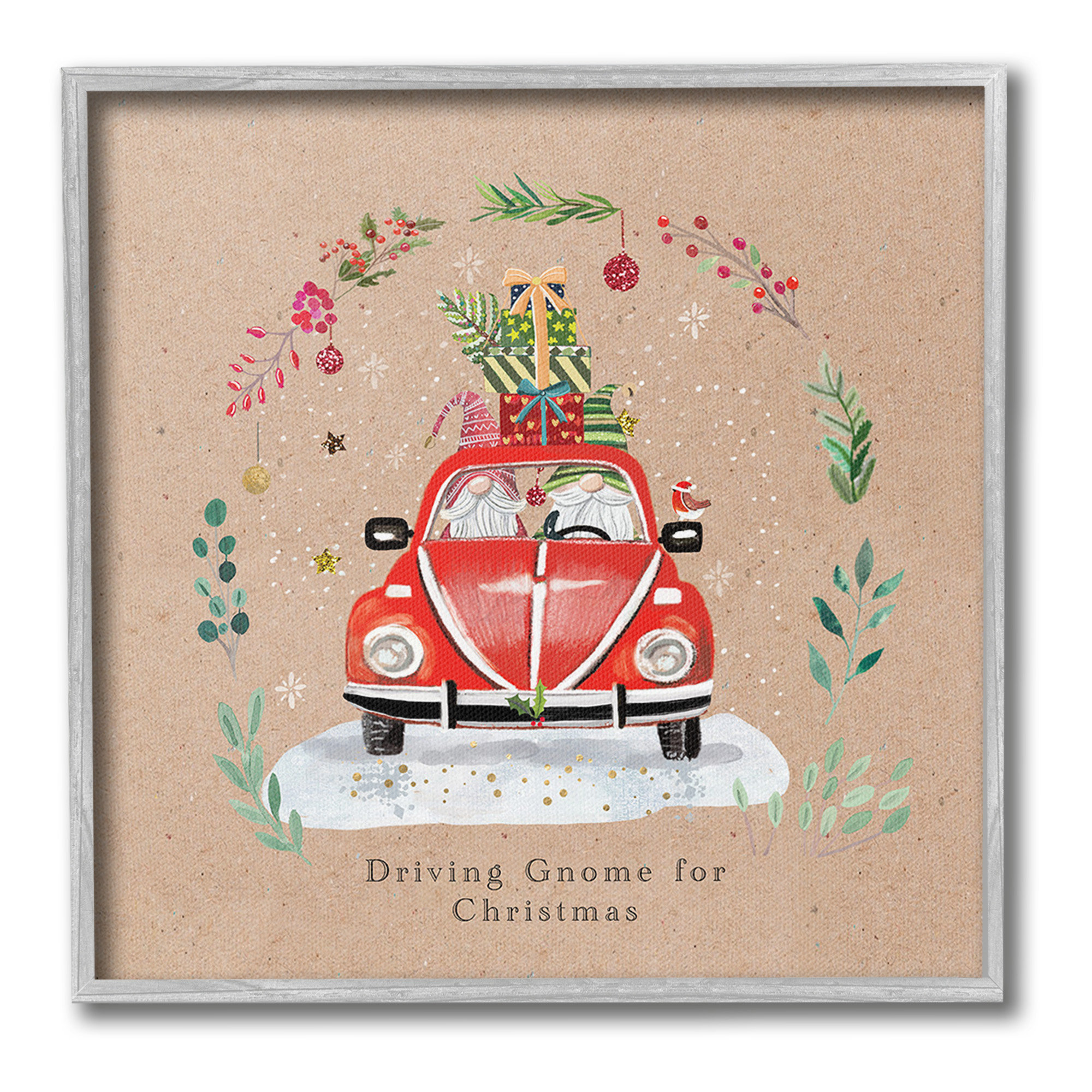 Stupell Industries Driving Gnome For Christmas Framed Giclee Art by ...