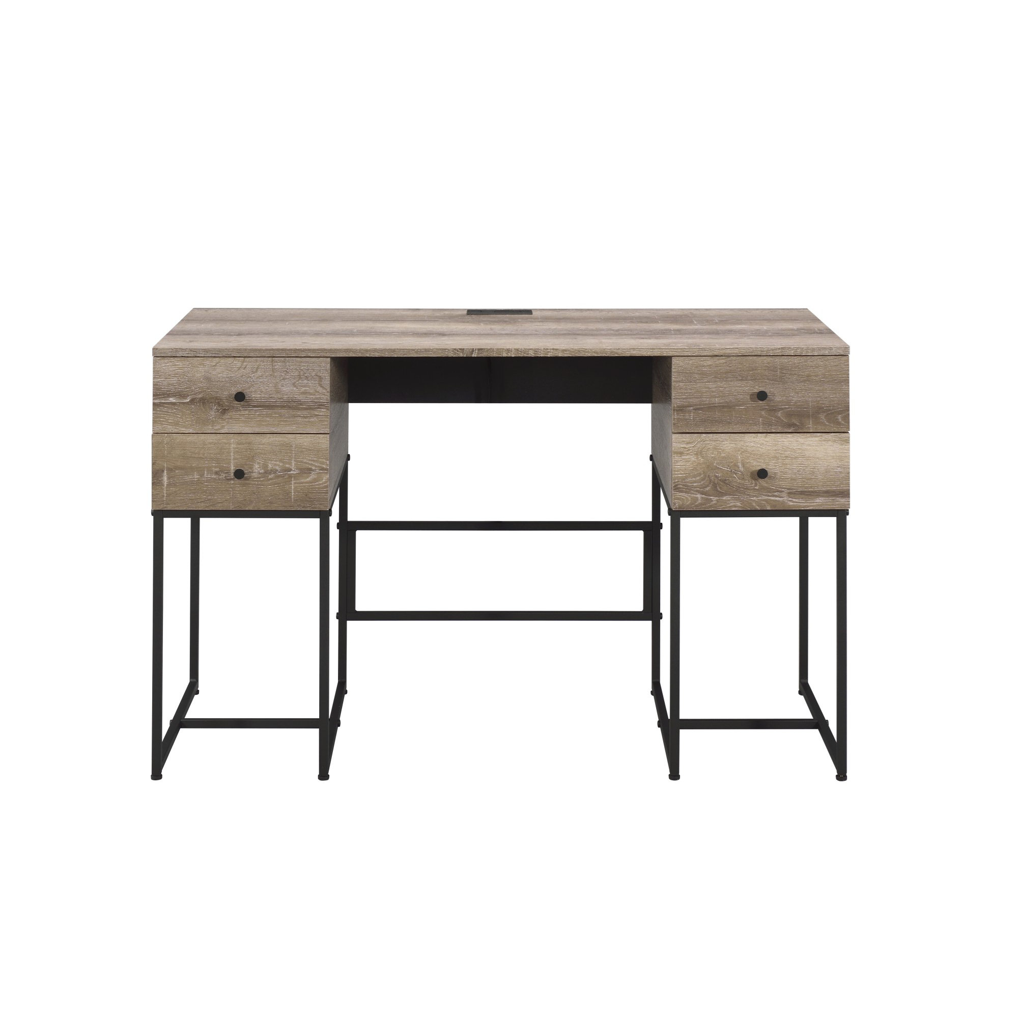 17 Stories Rustic Oak & Black Finish Wirting Desk w/ USB Port | Wayfair