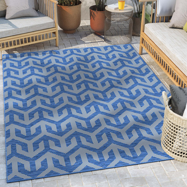 Union Rustic Marshanna Atlantis Modern Stripes Indoor/Outdoor Blue Flat ...