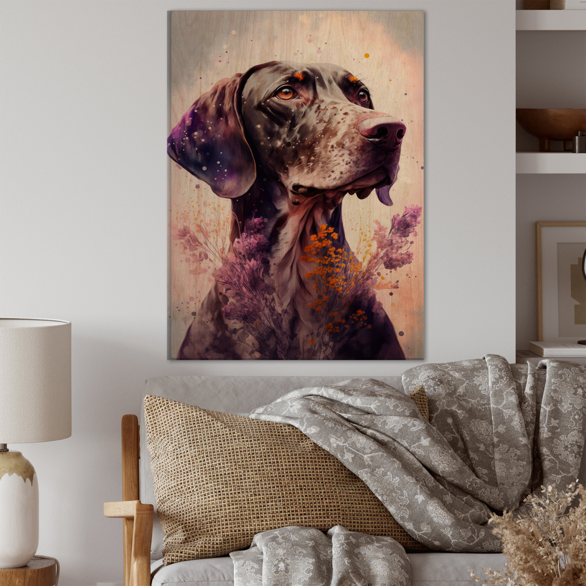Red Barrel Studio® Cute German Pointer Floral Art - Unframed Print on ...
