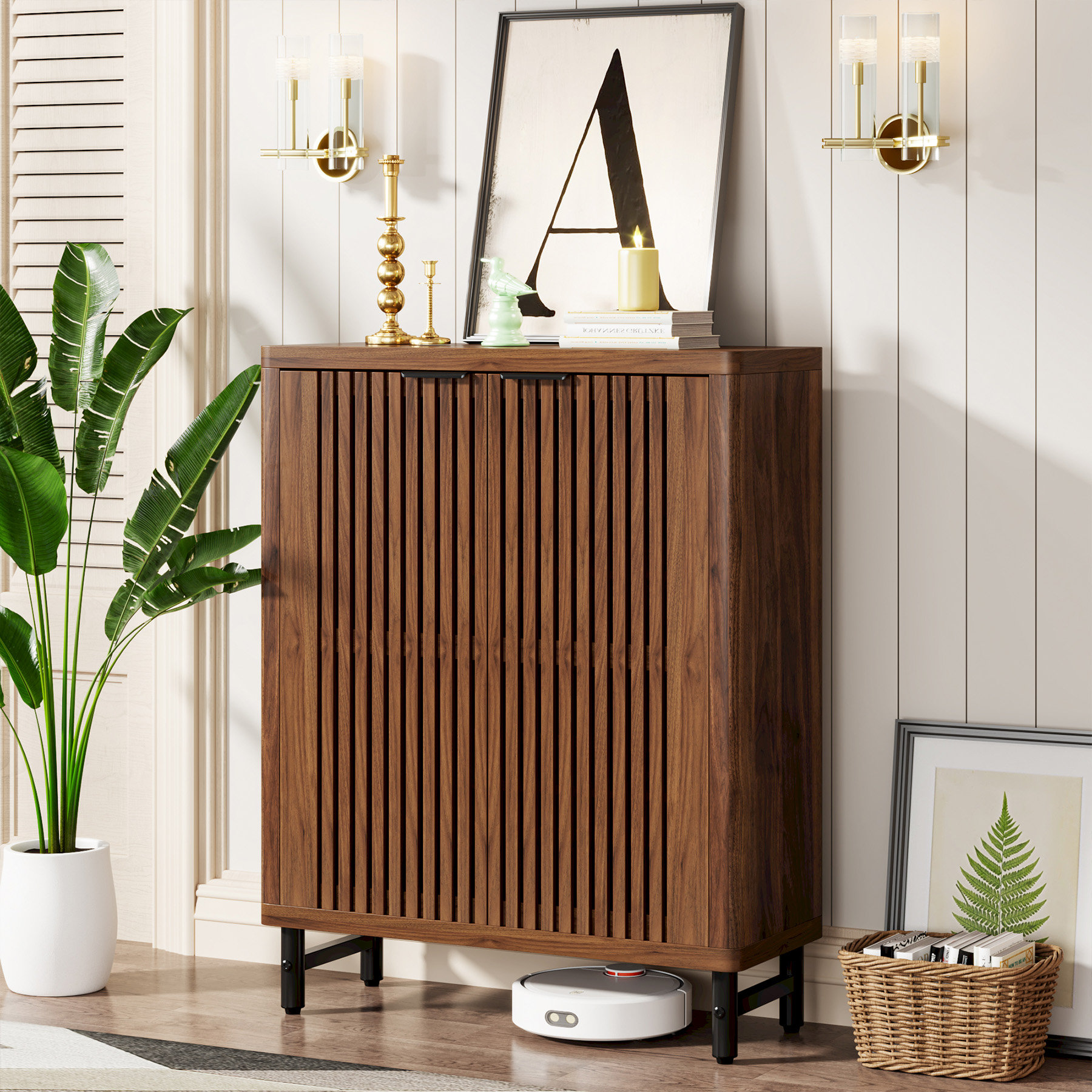 Loon Peak® 24 Pair Shoe Storage Cabinet with 2 Shutter Doors & Reviews ...