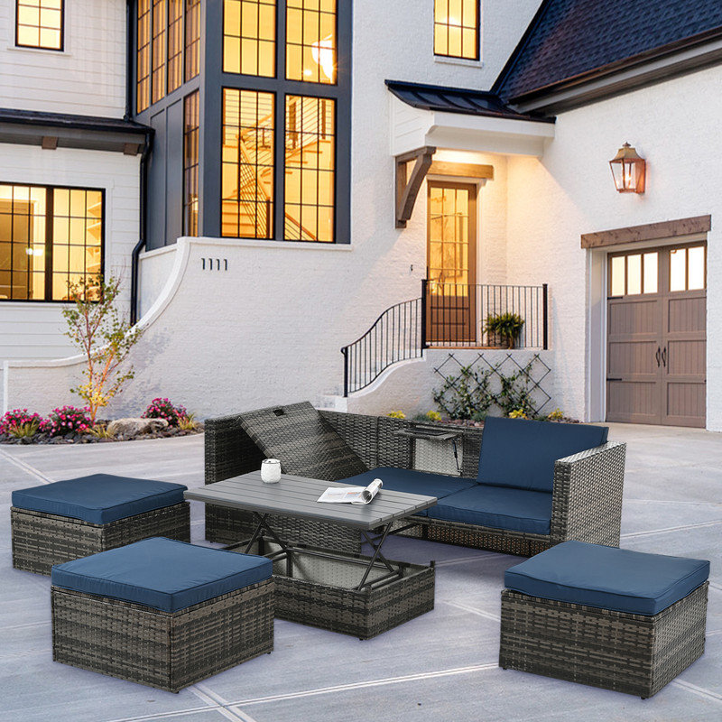 Latitude Run® Patio Furniture Set Outdoor Wicker Conversation 5pcs ...