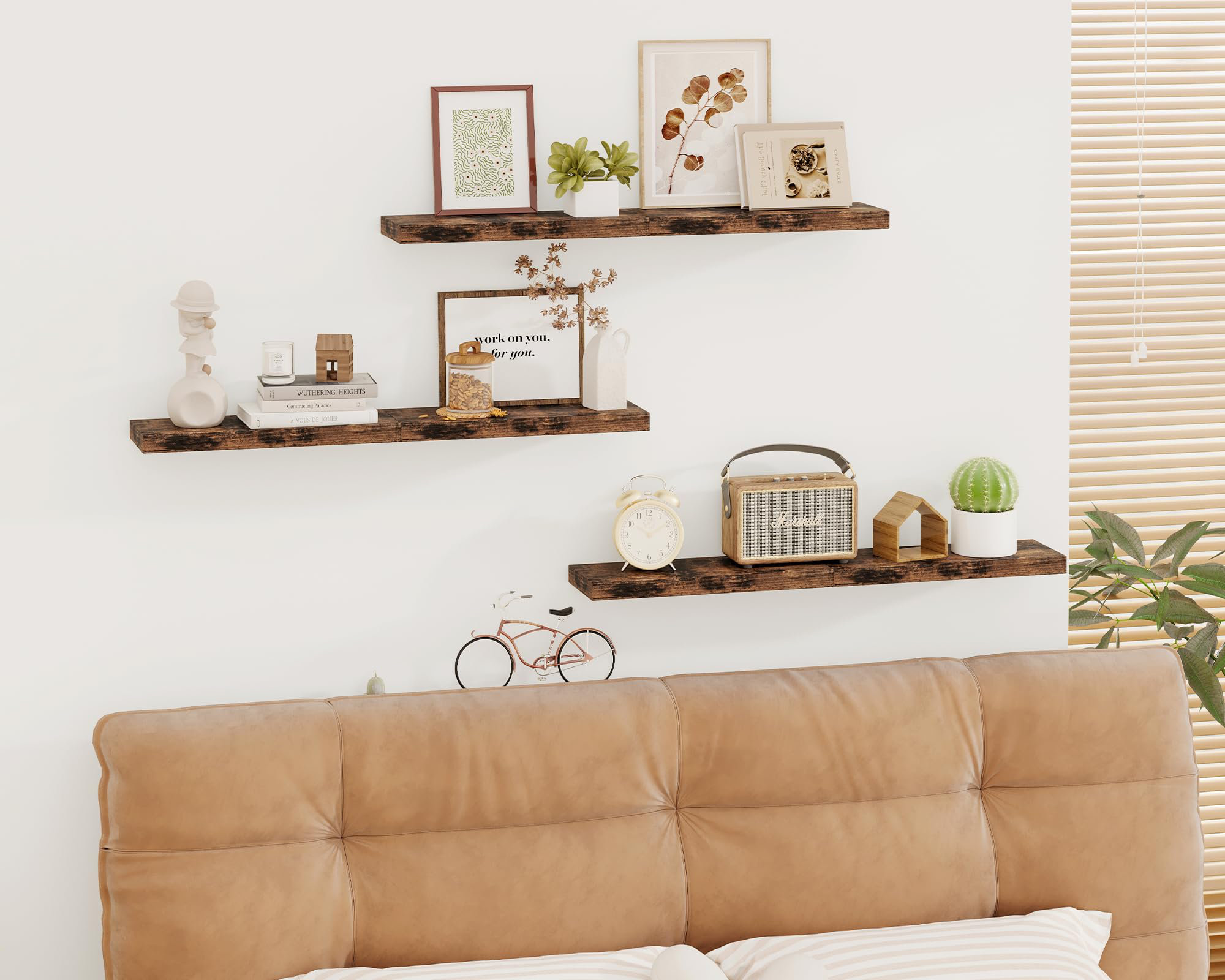 Millwood Pines Set Of 6 Rustic Floating Shelves - Space-Saving Wall ...