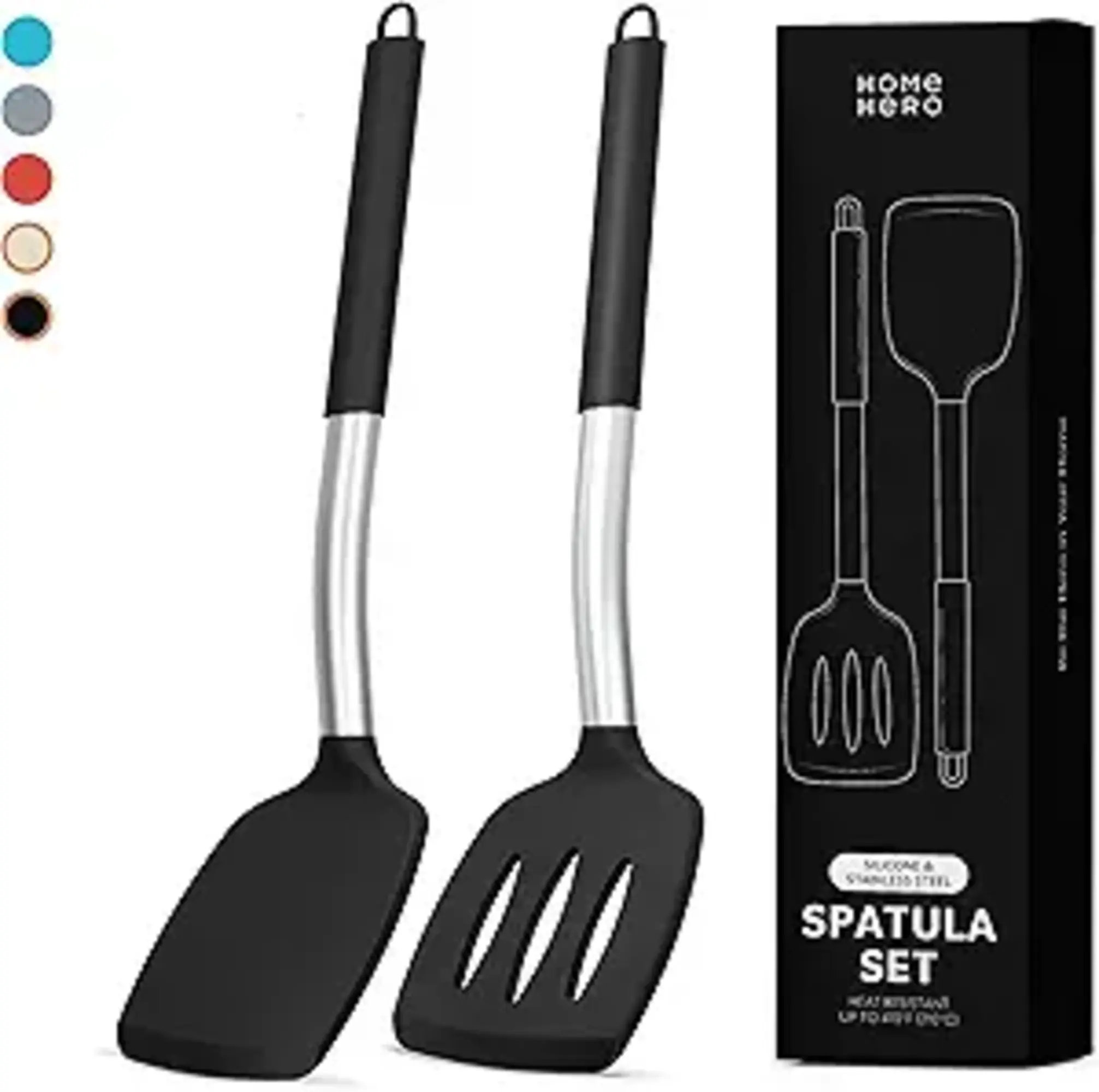HHA Silicone Spatula Set With Ergonomic Handles - Stainless Steel High ...