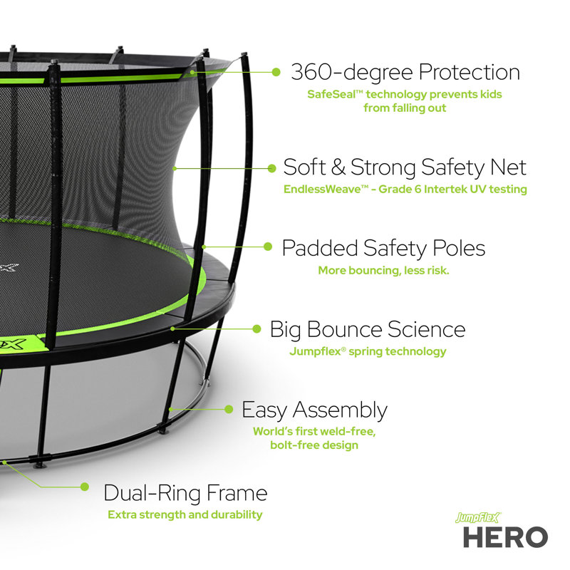 JumpFlex HERO 15' Trampoline for Kids Outdoor Play Equipment with Net ...