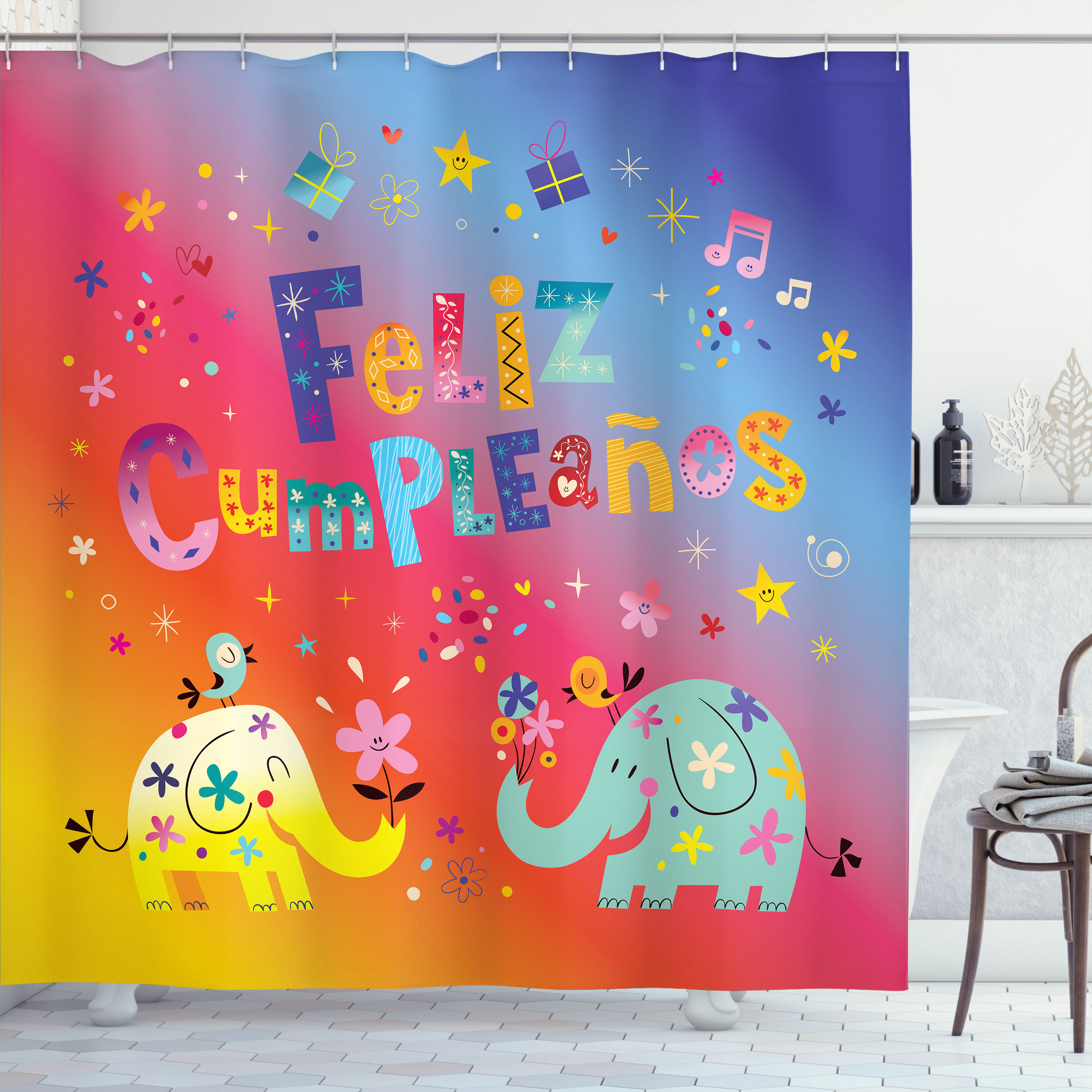 East Urban Home Spanish Shower Curtain Feliz Cumpleanos Party ...