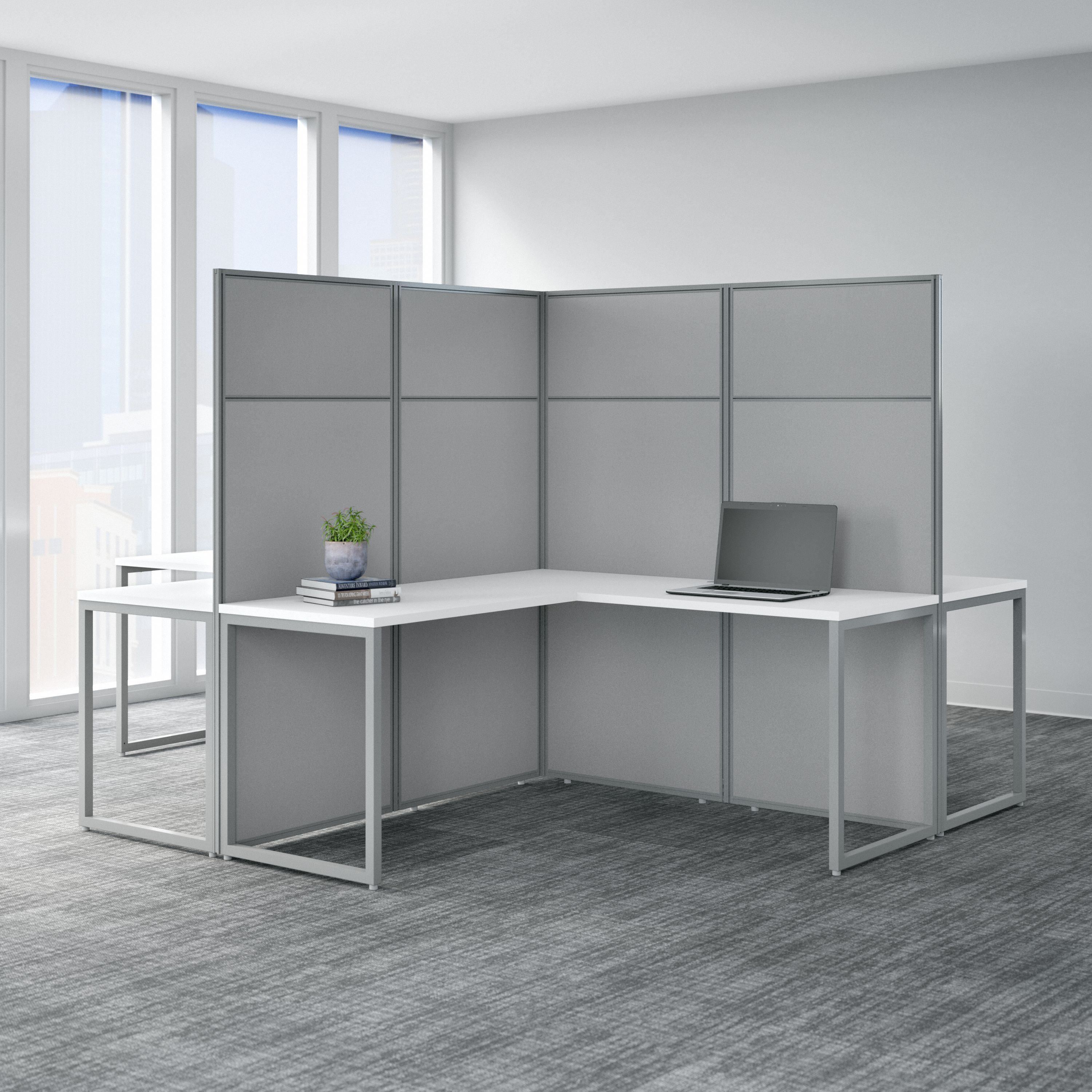 Bush Business Furniture Easy Office L-Shaped 4 Person Cubicle with ...