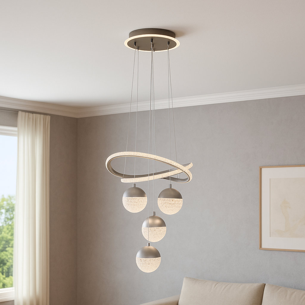 Mercer41 Modern Chrome Four-head Chandelier Round Luminous Ceiling ...