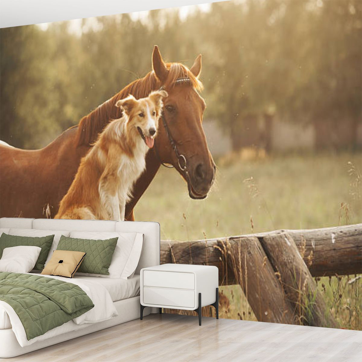 Loon Peak® Peel and Stick Canvas Wallpaper Wall Mural Red border collie ...