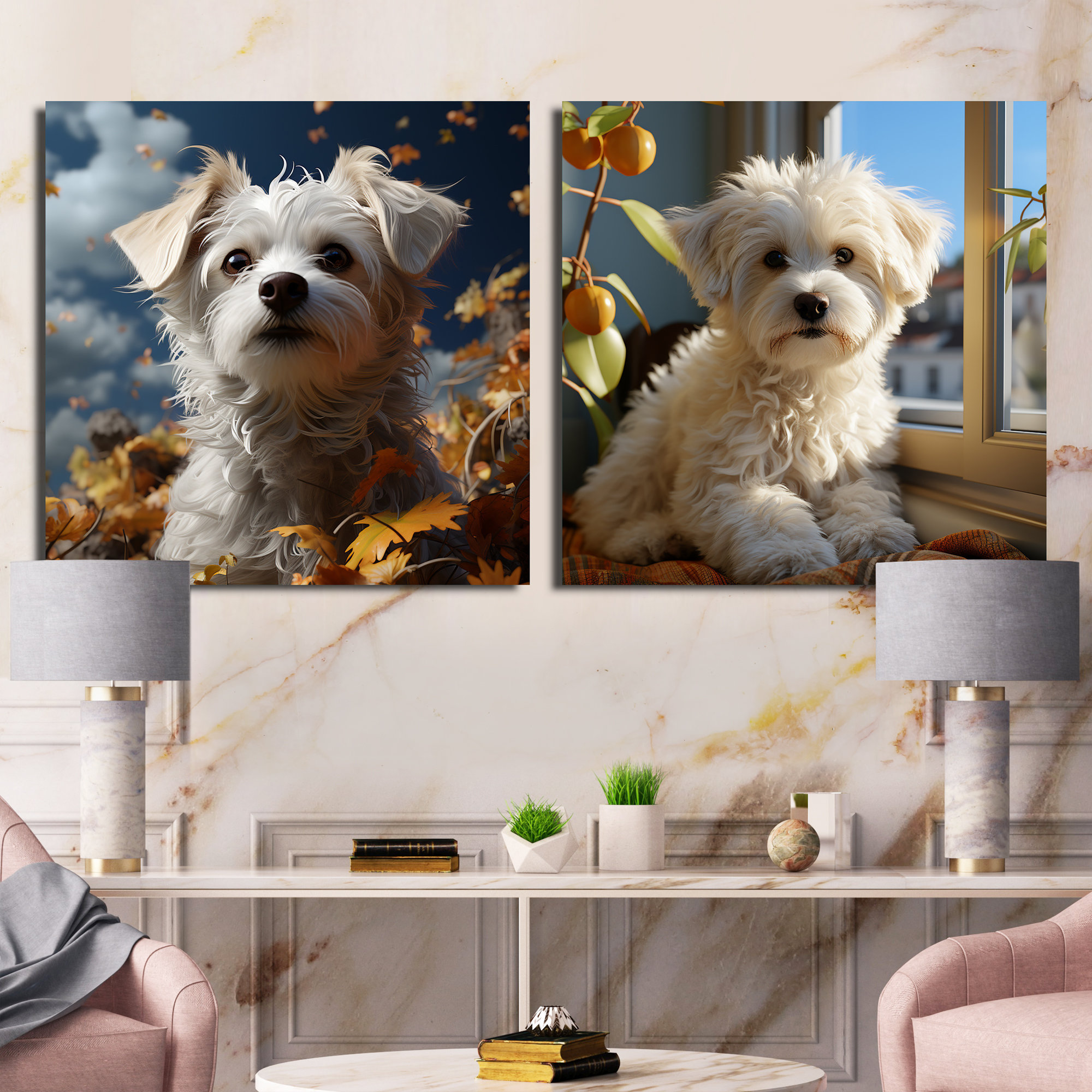Lark Manor™ Bichon Breeze - Animals Dog Square Collage Set Of 2 | Wayfair