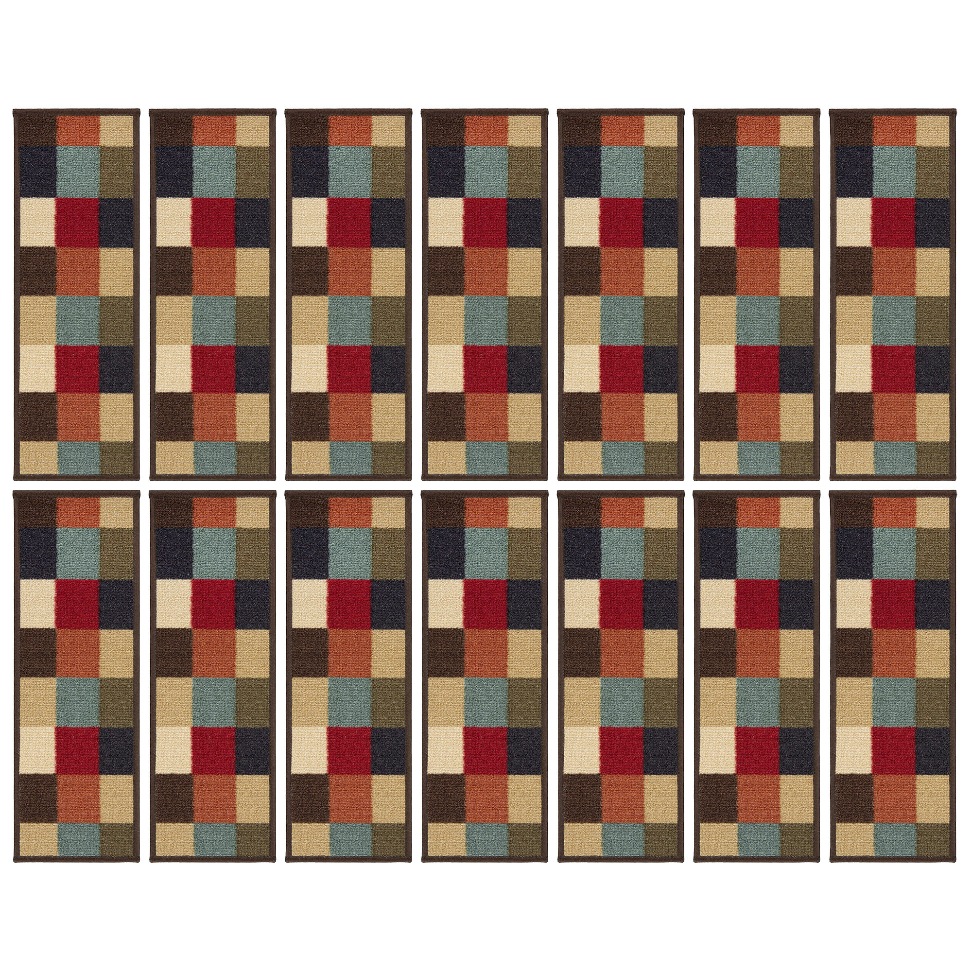 Ottomanson Machine Washable Non-Slip Rubberback Checkered Indoor Stair ...