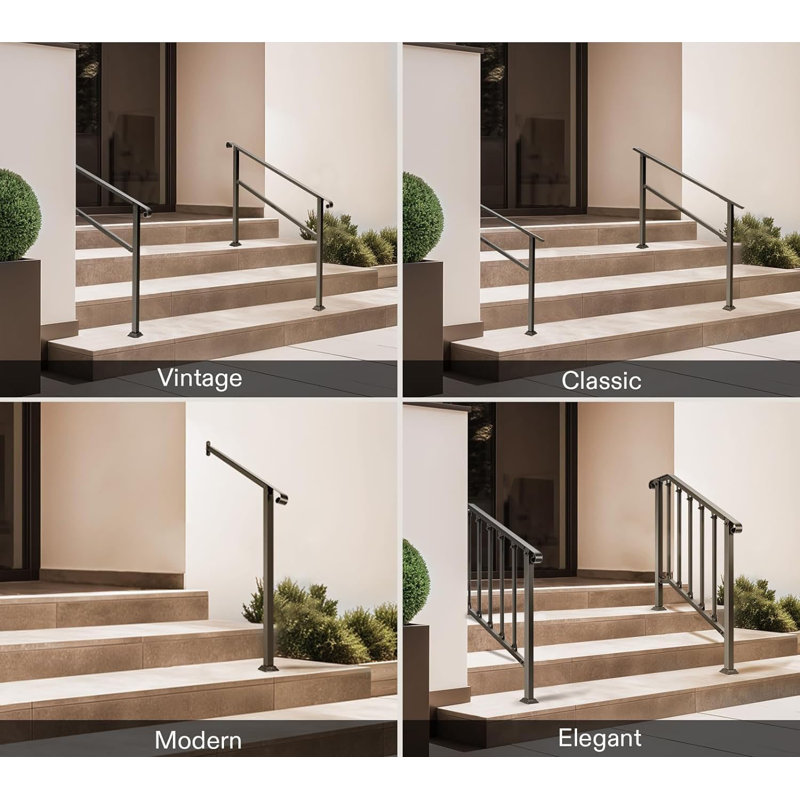 CAPBOL Outdoor Handrail, 3 Step Stair Handrail, 40" x 36" Fits 1 to 3 ...