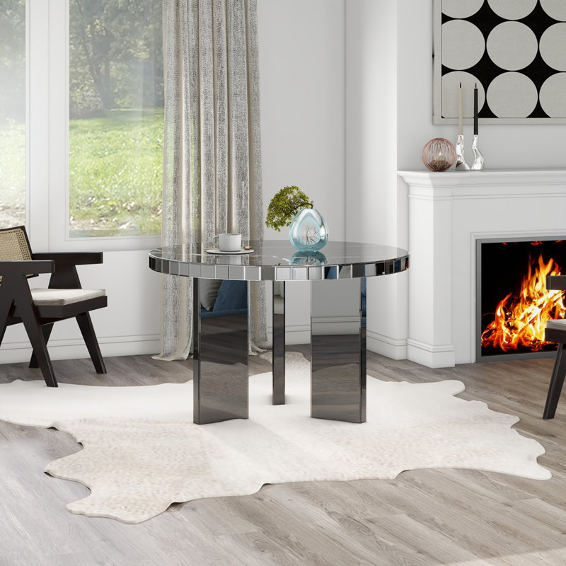 Ivy Bronx 48" Round Faux Marble Mirrored Dining Table | Wayfair