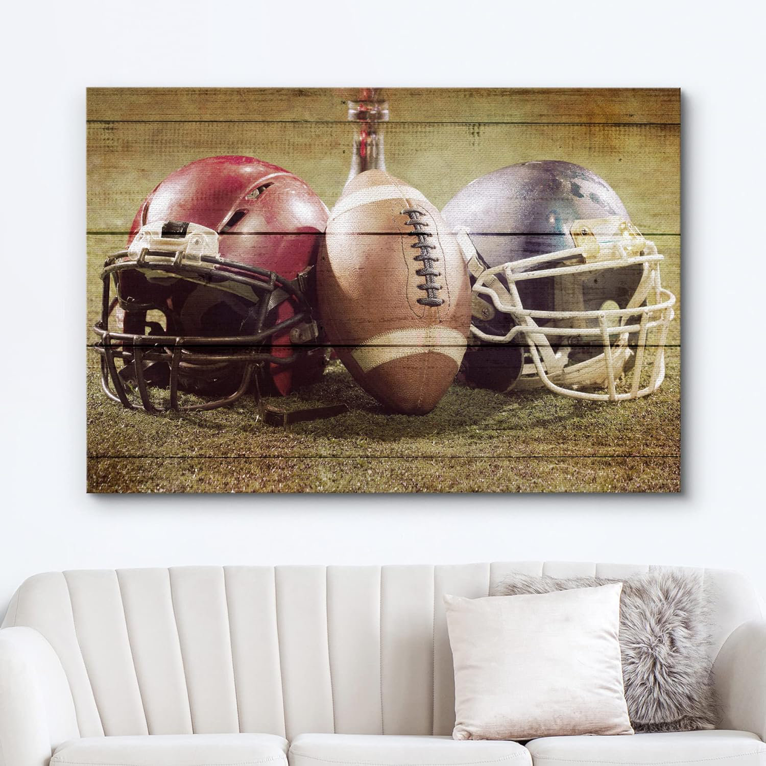 IDEA4WALL Wood Effect Panel Vintage Retro Football Helmet Boys Room ...