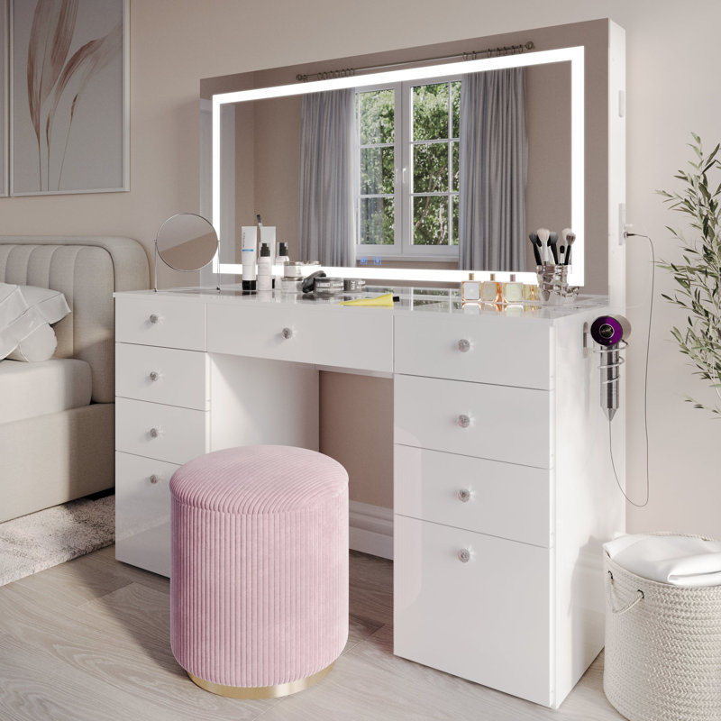 Boahaus LLC Selina Extra-Large Premium Vanity Table With Integrated ...